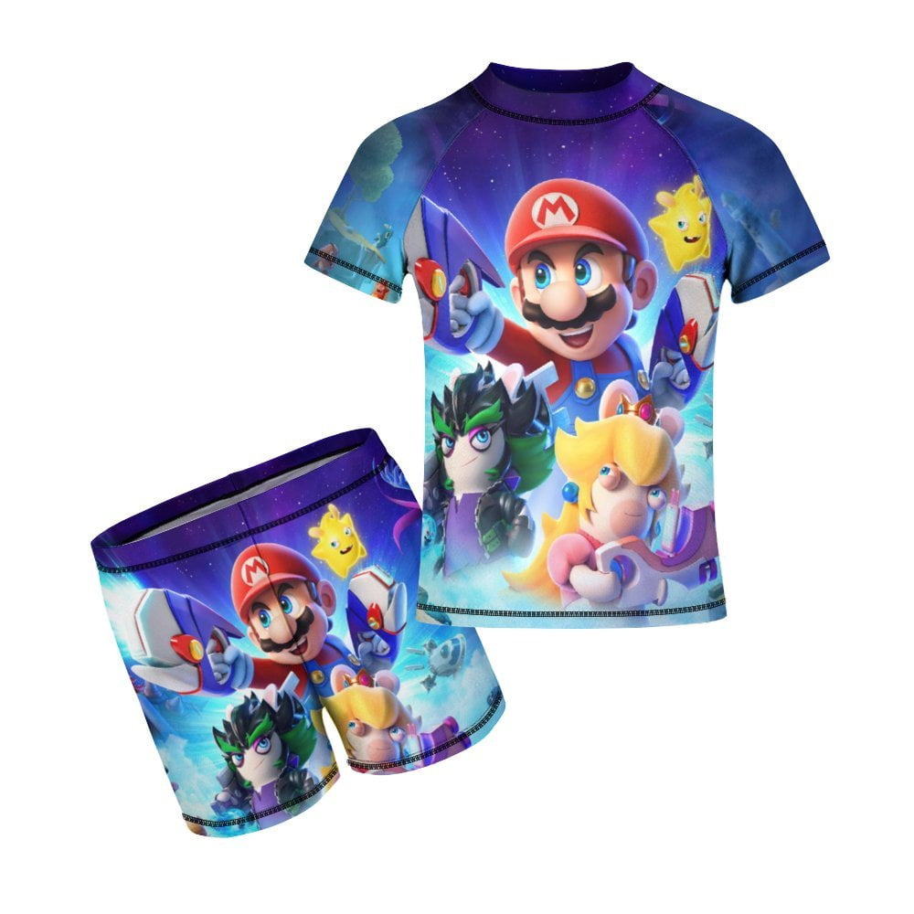 Mario Boys Rash Guard Set 2 Piece Swimsuits Short Sleeve Bathing Suits ...
