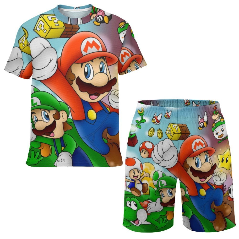 Mario Boys Short Sleeve Mesh T-Shirt And Shorts Outfit Set Summer ...