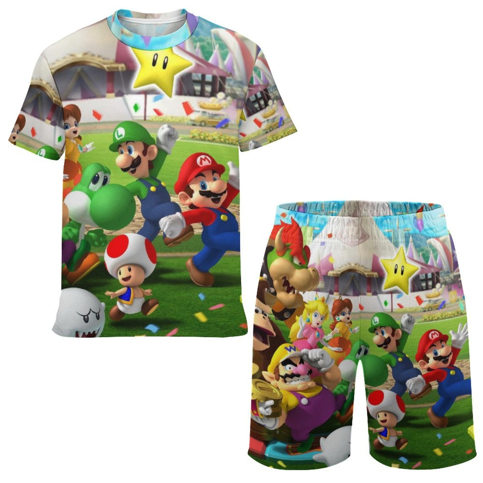 Mario Boys Short Sleeve Mesh T-Shirt And Shorts Outfit Set Summer ...