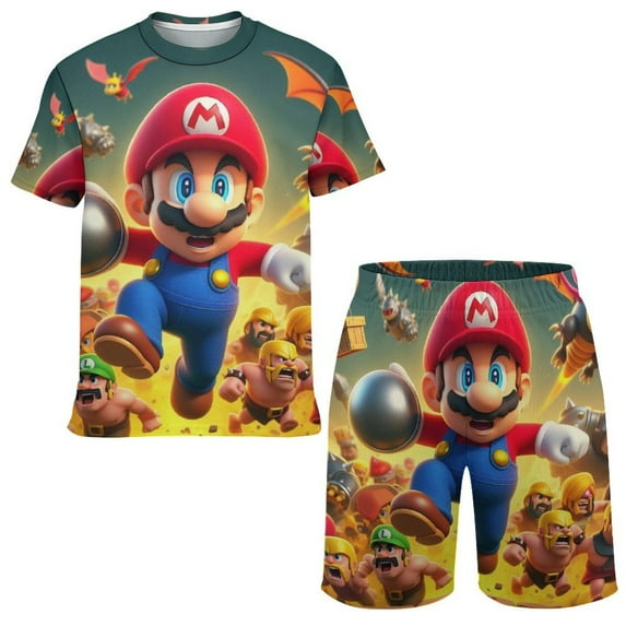 Mario Boys Short Sleeve Mesh T-Shirt And Shorts Outfit Set Summer ...