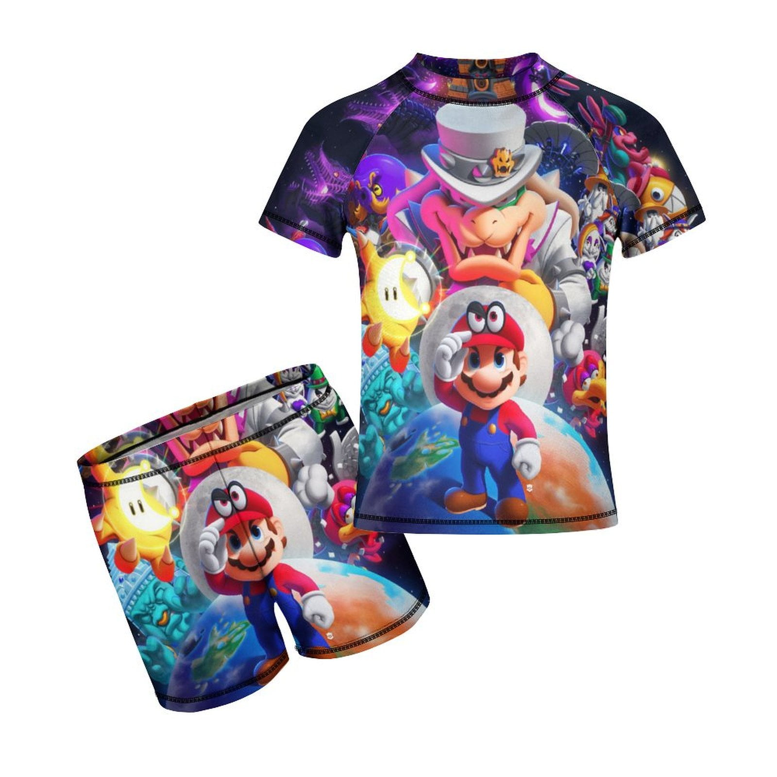 Mario Boys Two Piece Swimsuit Kids Swimwear Set Short Sleeve Bathing ...