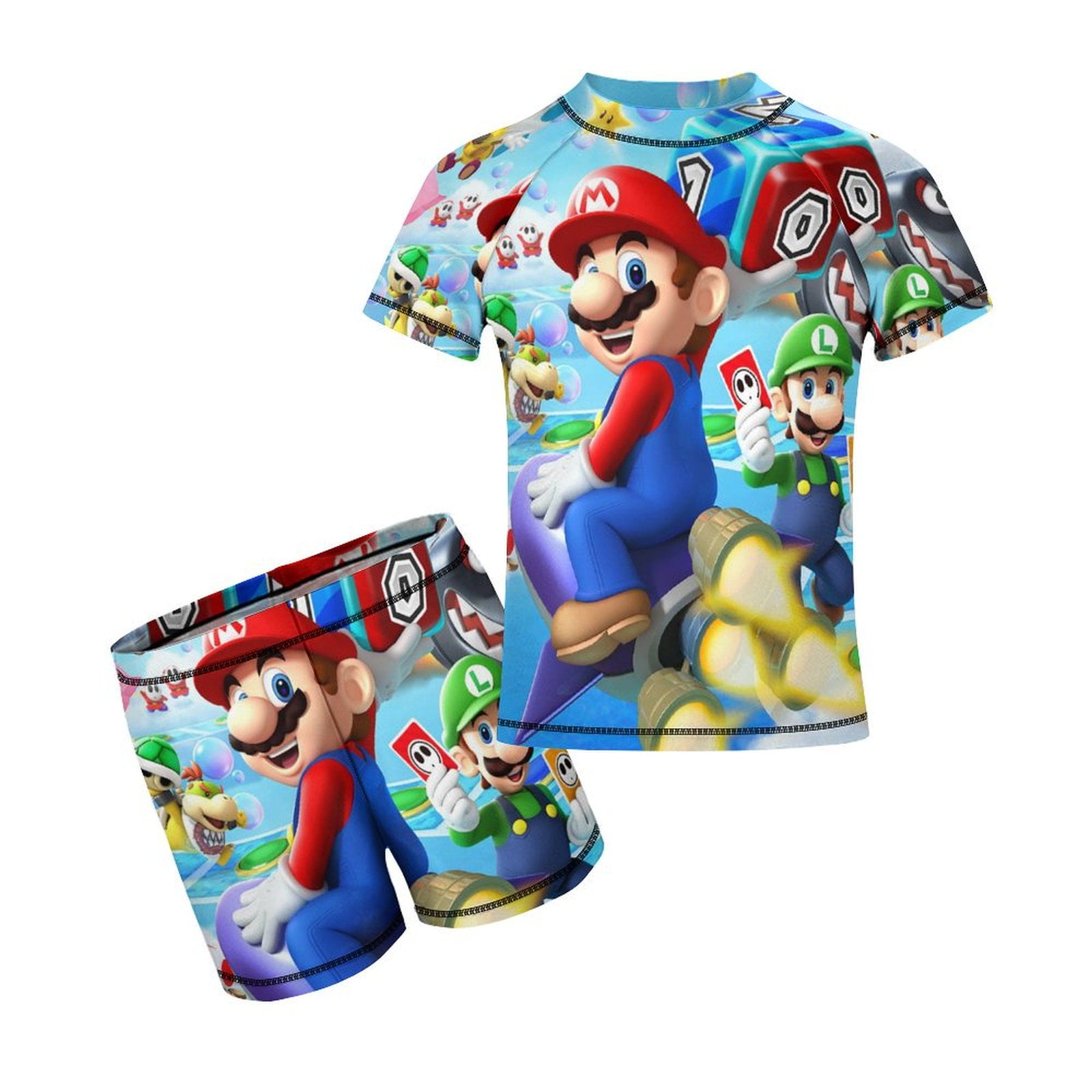 Mario Boys Two Piece Swimsuit Kids Swimwear Set Short Sleeve Bathing ...