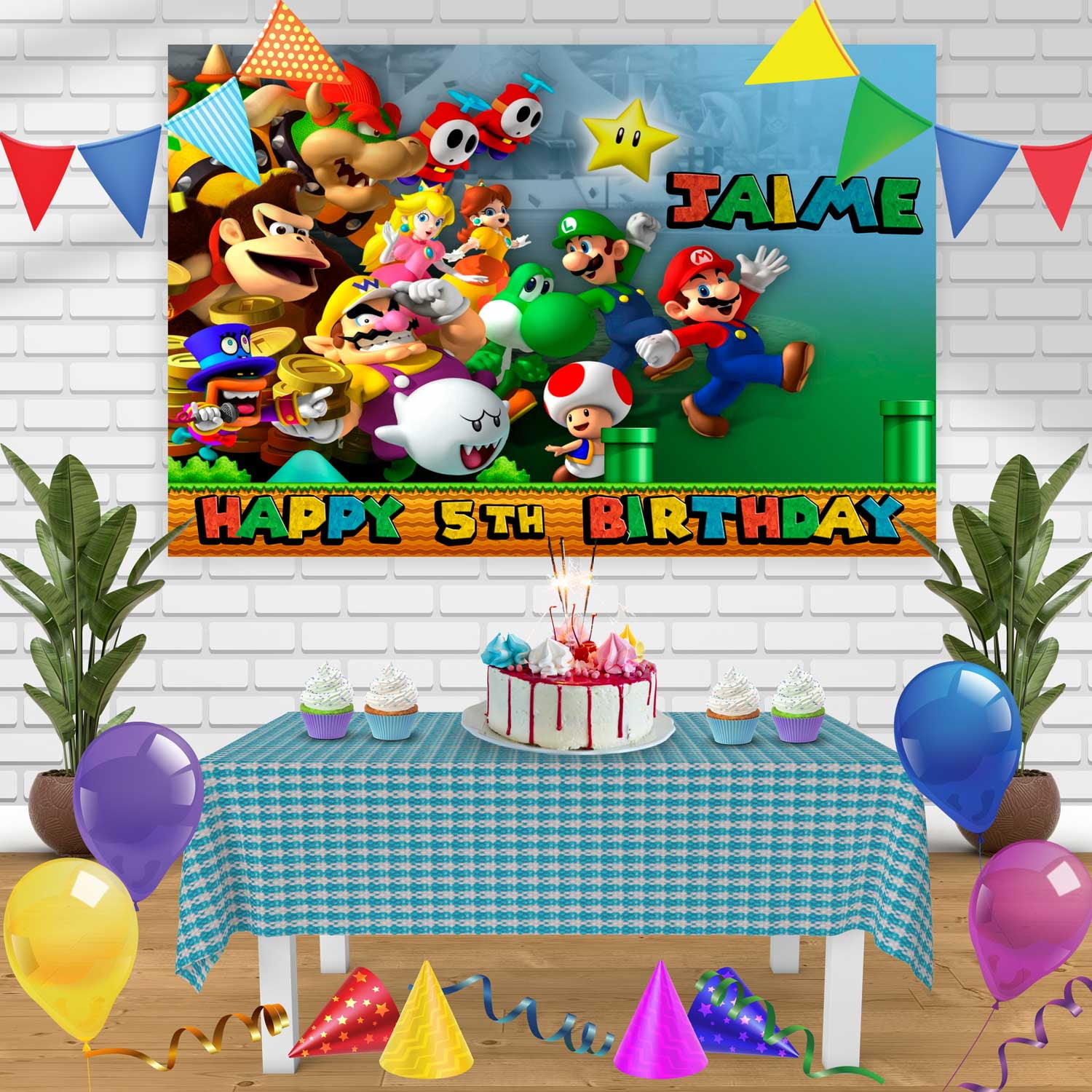 Mario Bros Birthday Banner Personalized Party Backdrop Decoration 60 x ...