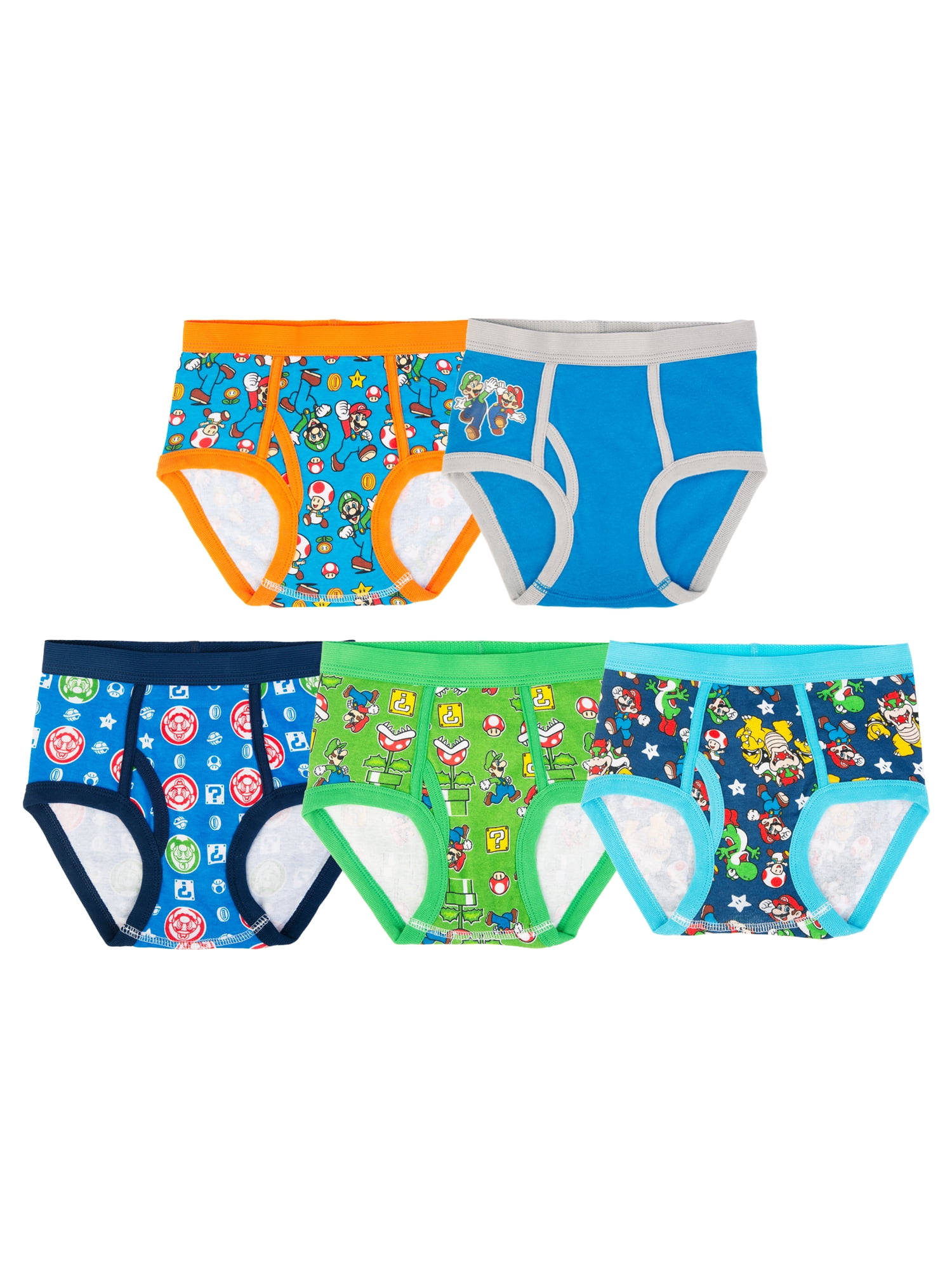 Mario Bros. Boys Cotton Brief Character Underwear, 5-Pack, Size 4-8 ...