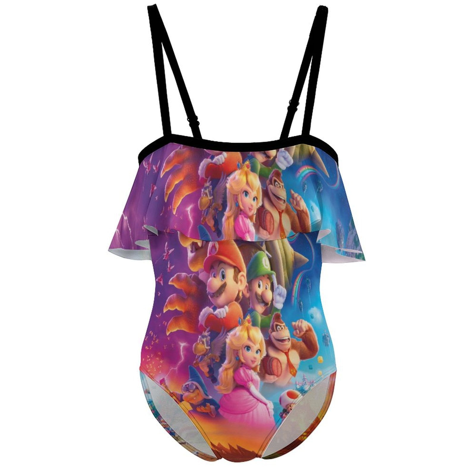 Mario Bros Kids One-piece Swimsuit Adjustable Off Shoulder Ruffle ...