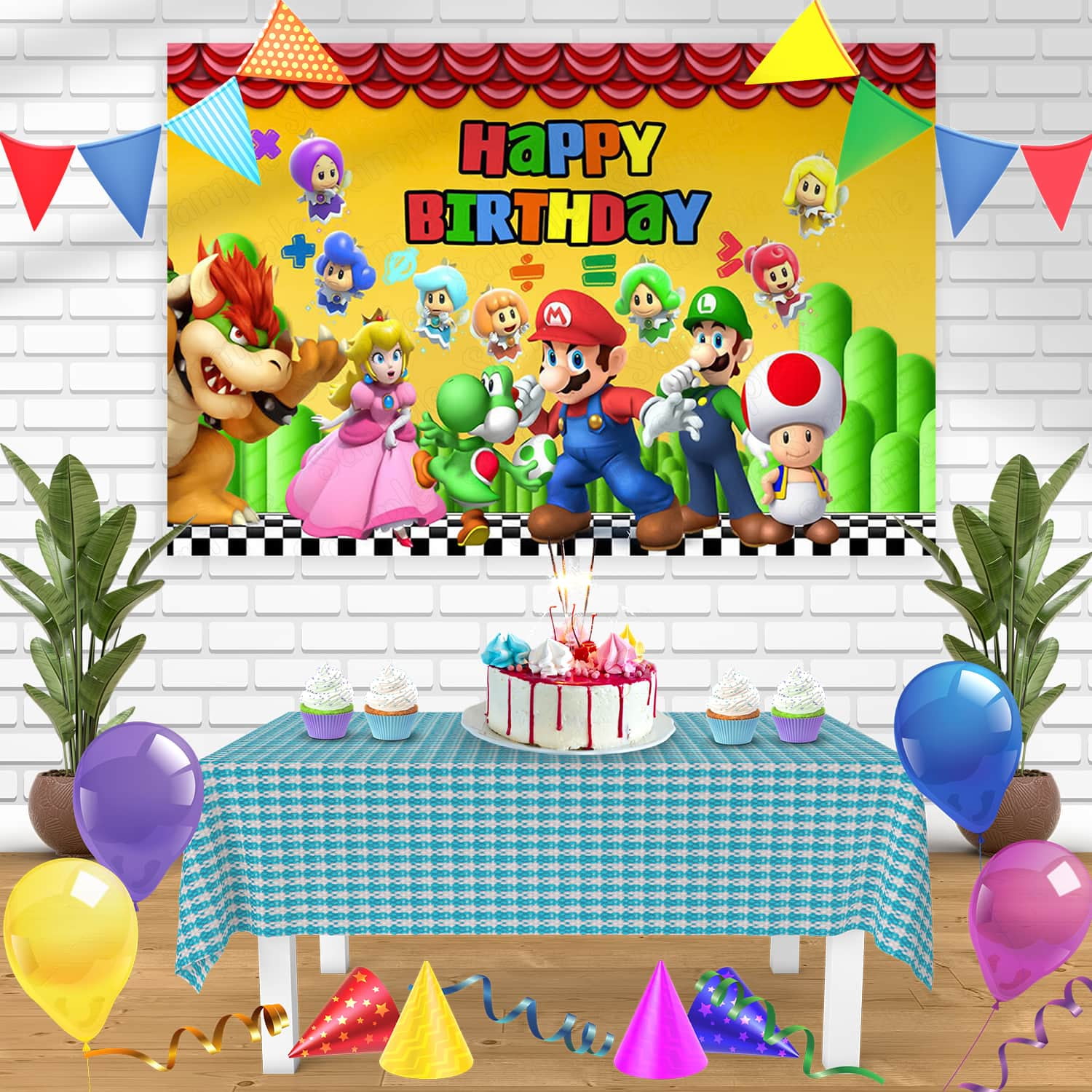 Mario Bros Luigi Bowser Princess Peach Yoshi Bowser Toad Bn Birthday Banner Personalized Party ...