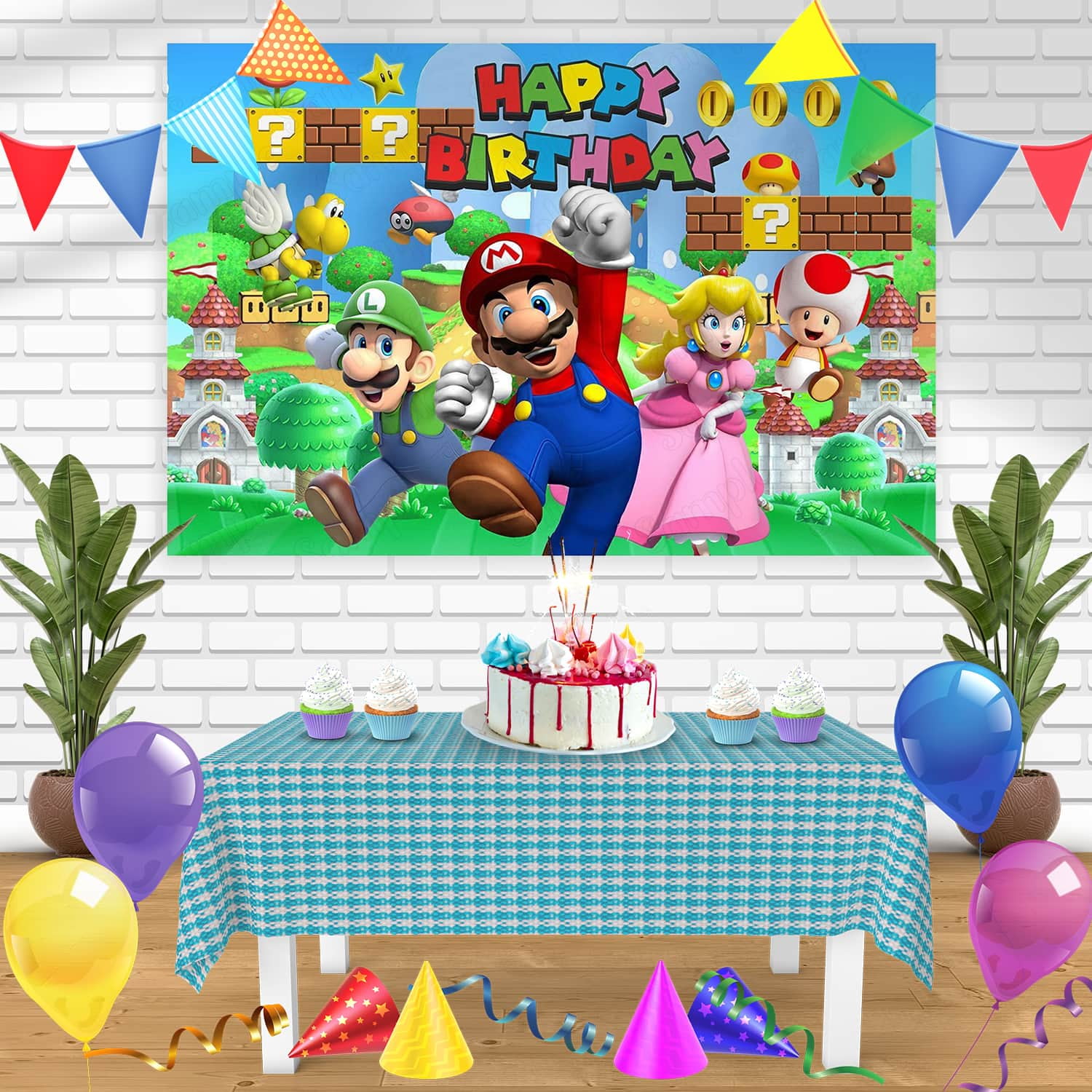 Mario Bros Luigi Princess Peach GB Bn Birthday Banner Personalized ...