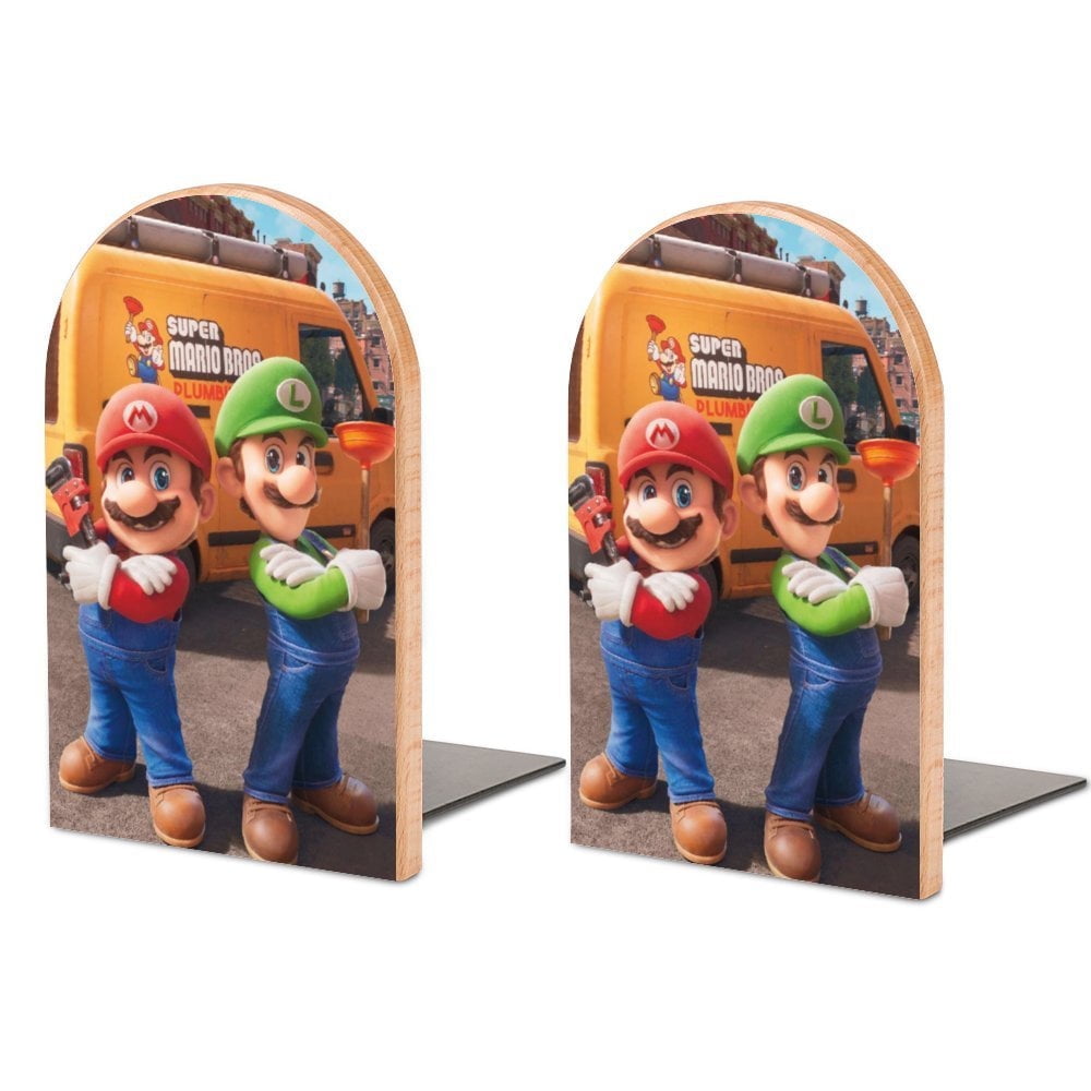 Mario Bros Movie Game Bookends Wood Book Divider Decorative Shelves Non ...