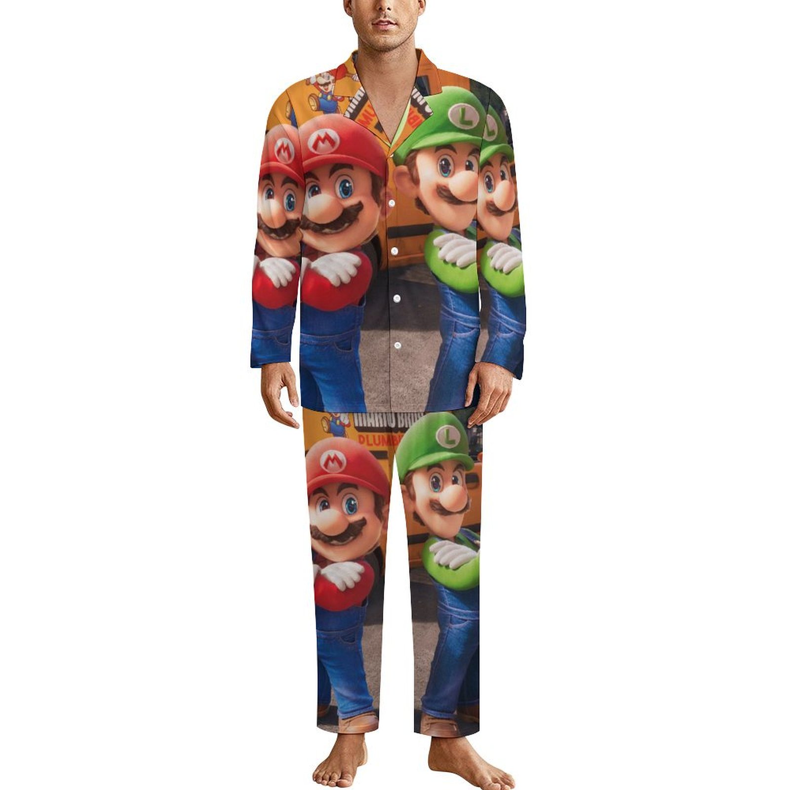 Mario Bros Movie Game Long Sleeved Pajama Set for Men Sleepwear Sets ...