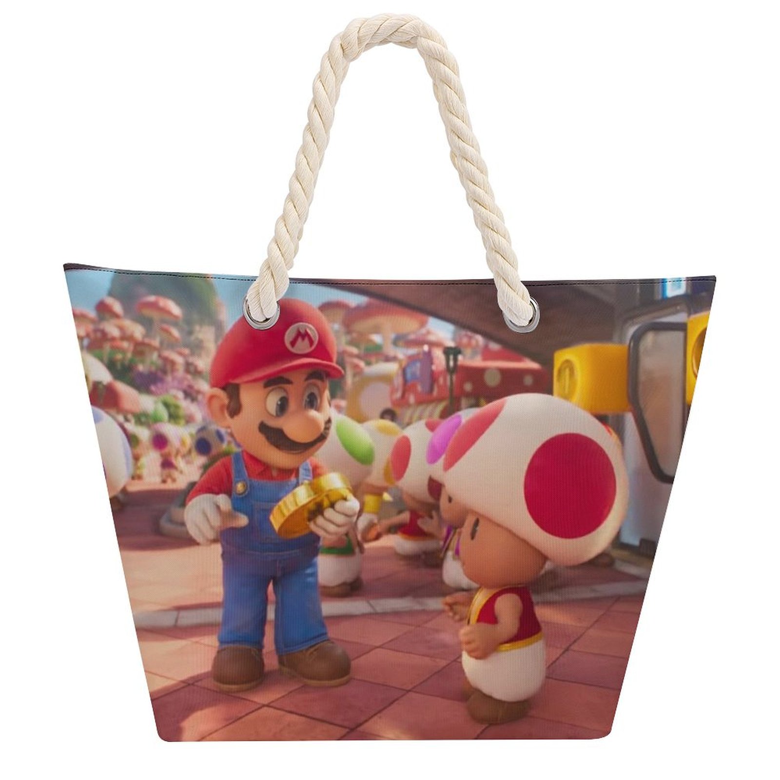 Mario Bros Movie Mushroom Hemp Rope Tote Bag Fashion Travel Shopping ...