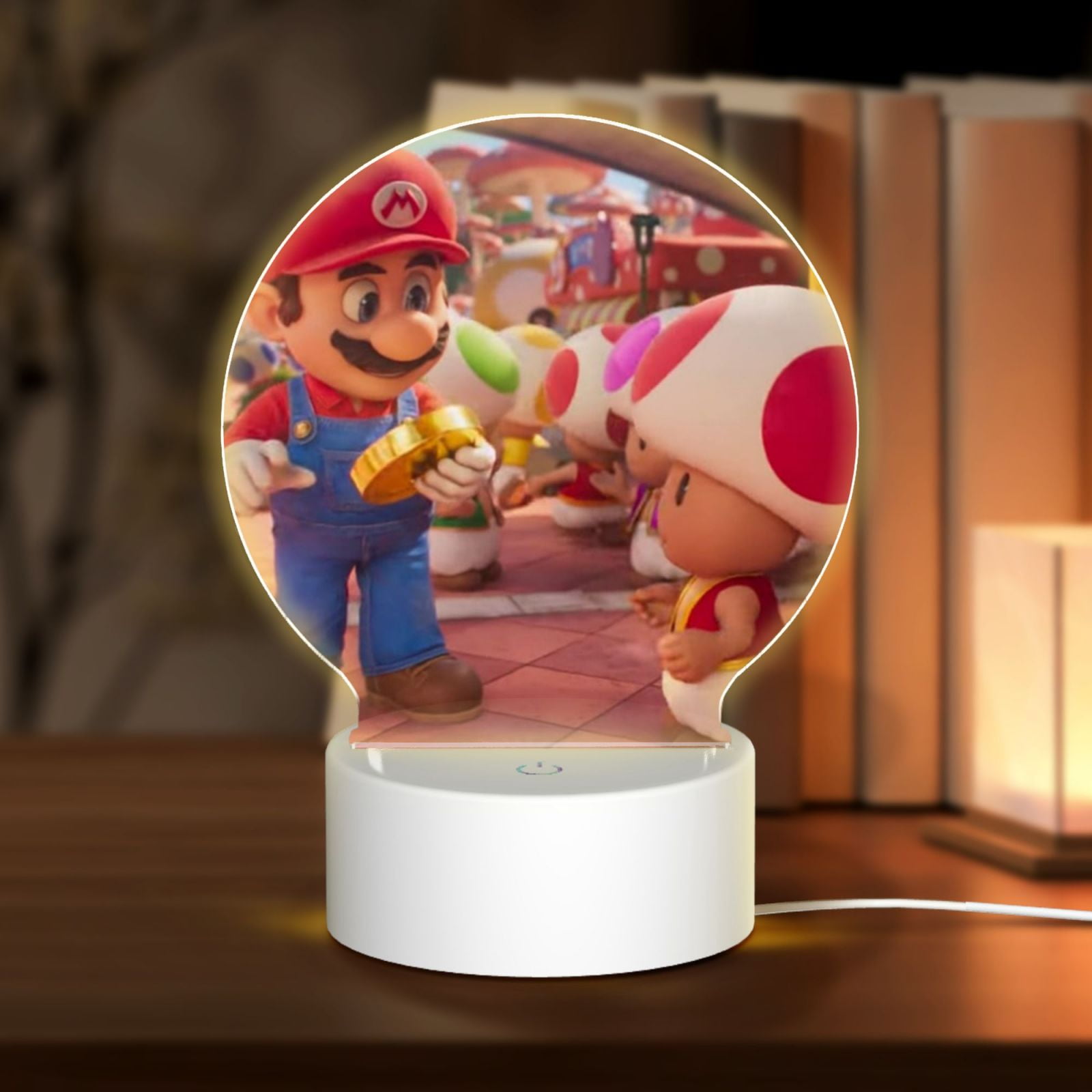 Mario Bros Movie Mushroom Round Acrylic Night Light Decoration USB ...