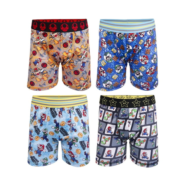 Mario Brothers Athletic Boxer Briefs Underwear, 4-Pack, Sizes XS-XL ...