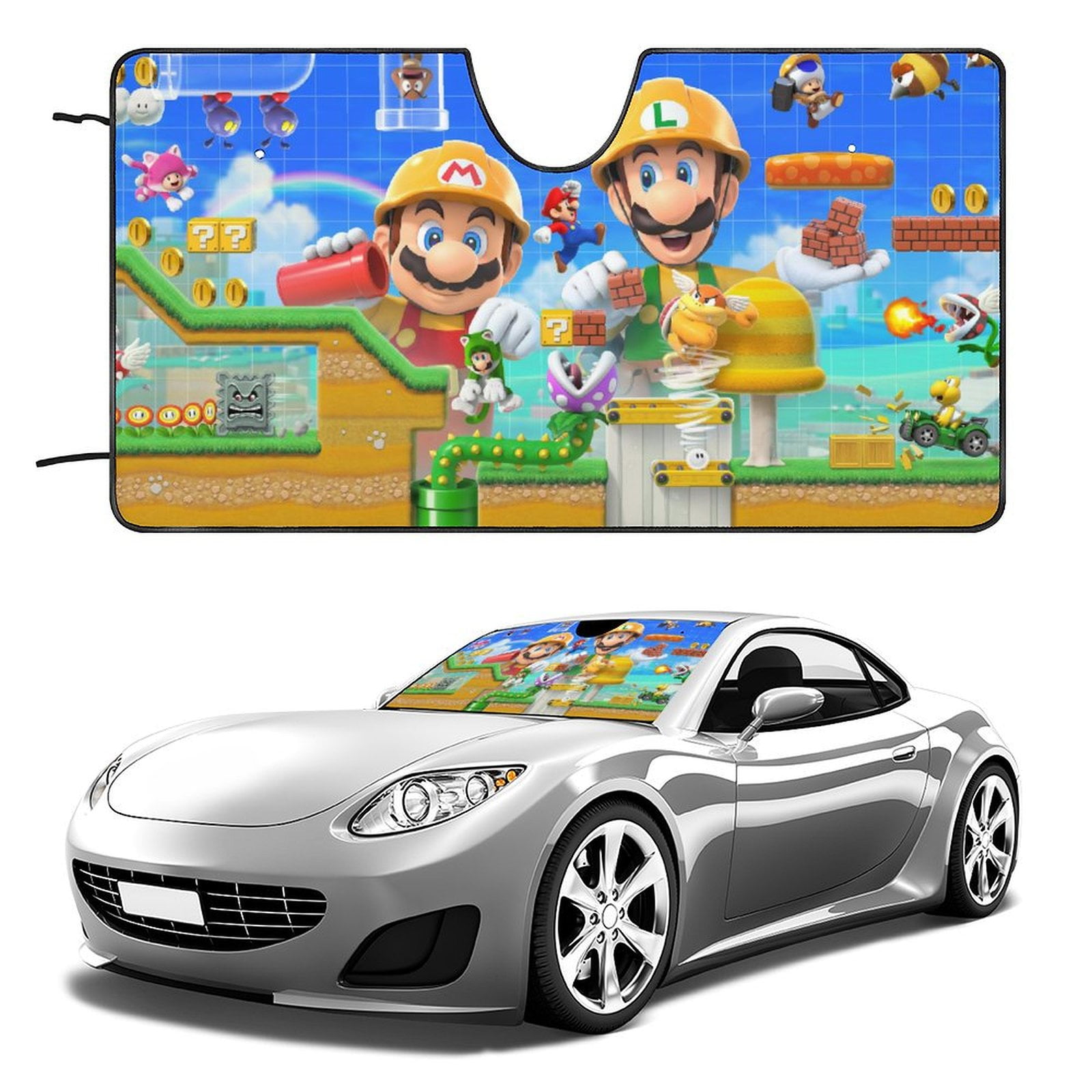 Mario Car Windshield Sun Shade, Foldable Sun Shade for Car Truck SUV ...