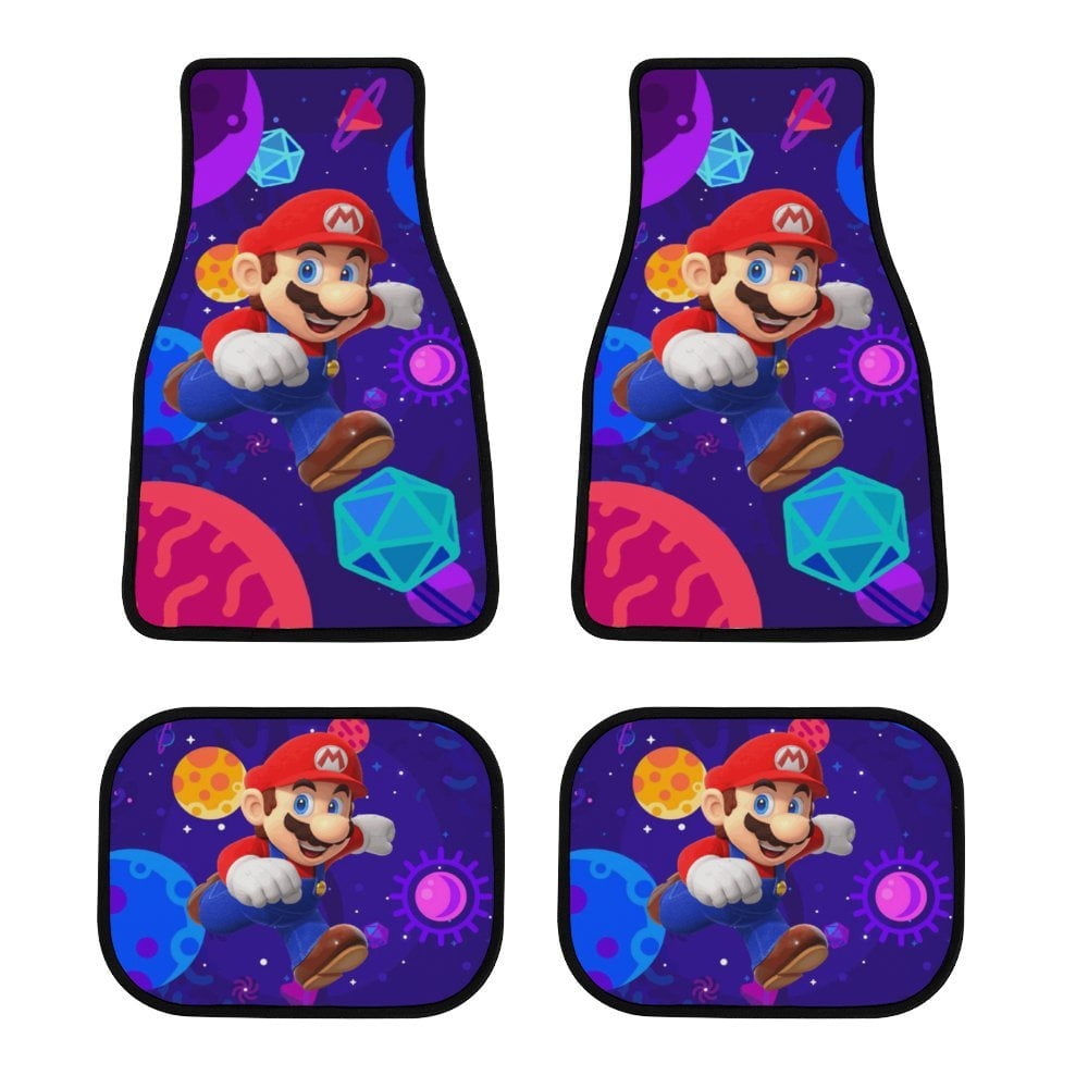 Mario Cartoon Car Floor Mat Set 4-Piece Front/Rear Auto Foot Mats ...