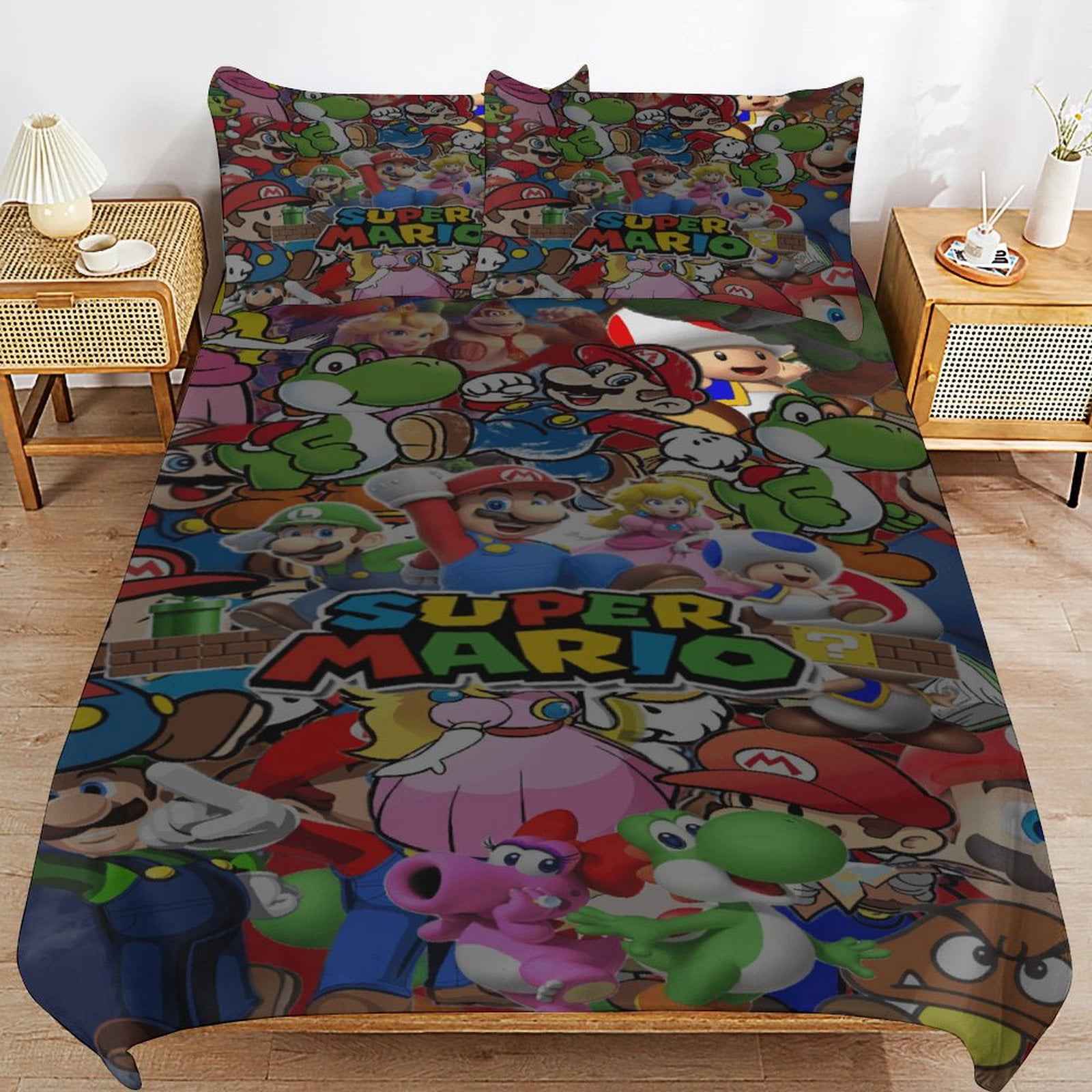 Mario Duvet Cover 3 Pcs Set Cute Kids Comforter Cover with 2 ...
