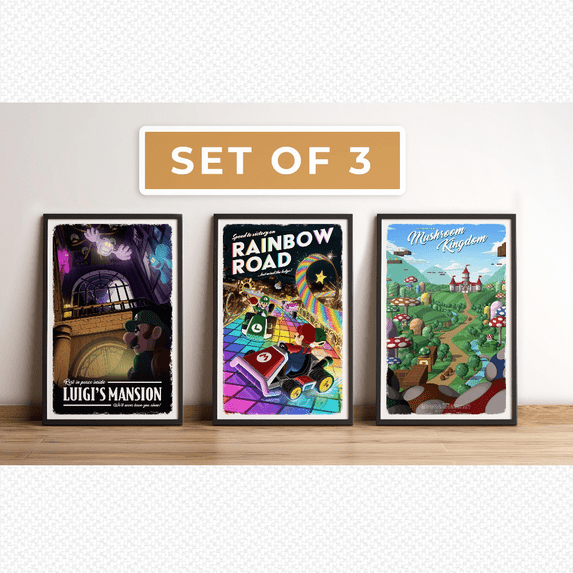 Mario Game Style Retro Travel Illustration Poster Set 3 Prints Set 3 ...