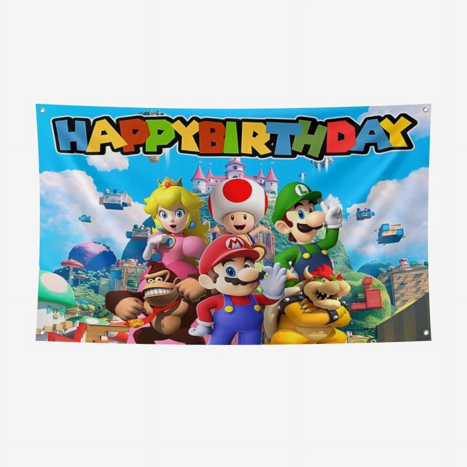 Mario Happy Birthday Anime Cartoon Theme Backdrops Banner Birthday ...