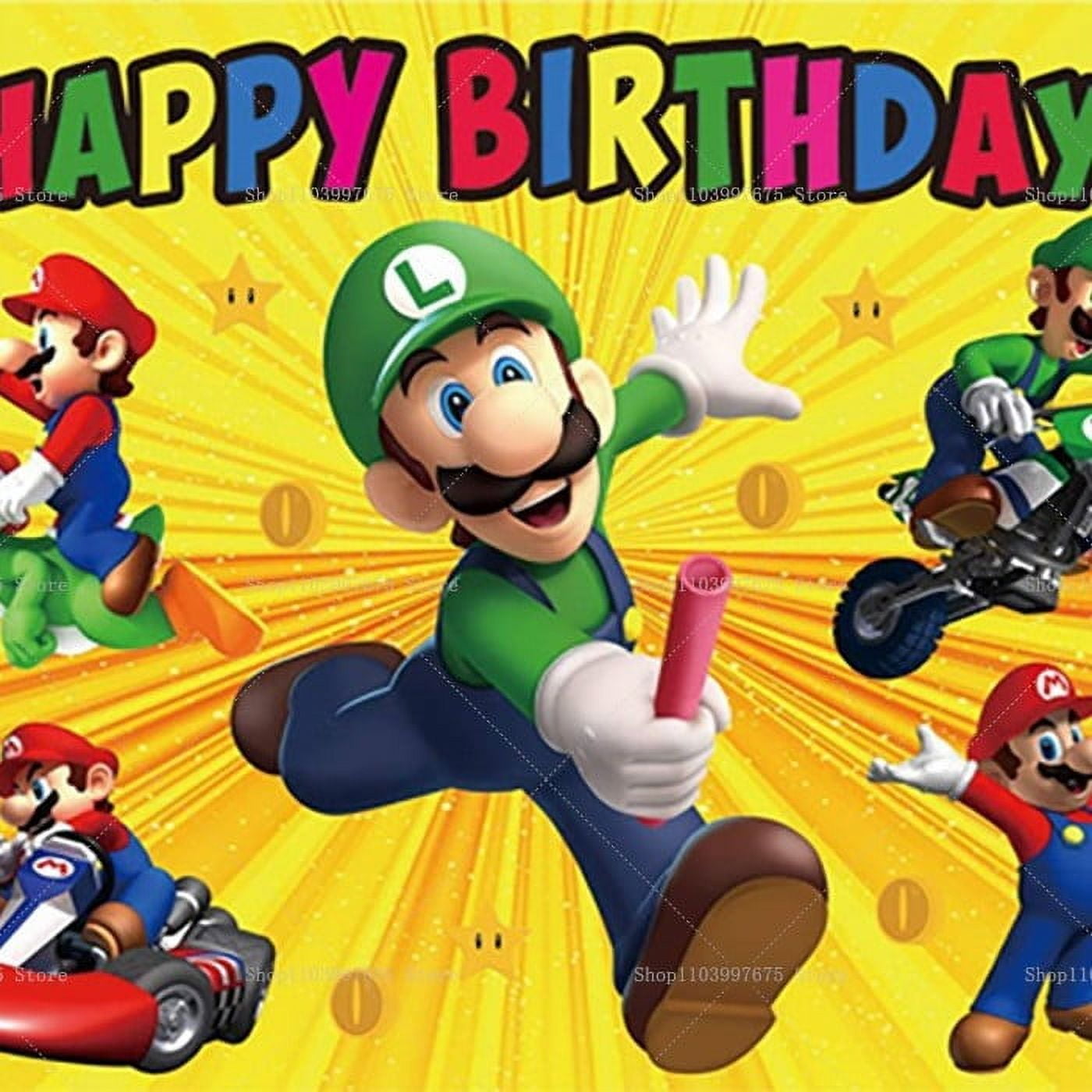 Mario Happy Birthday Party Backdrop, Baby Shower Cake Table Decoration ...