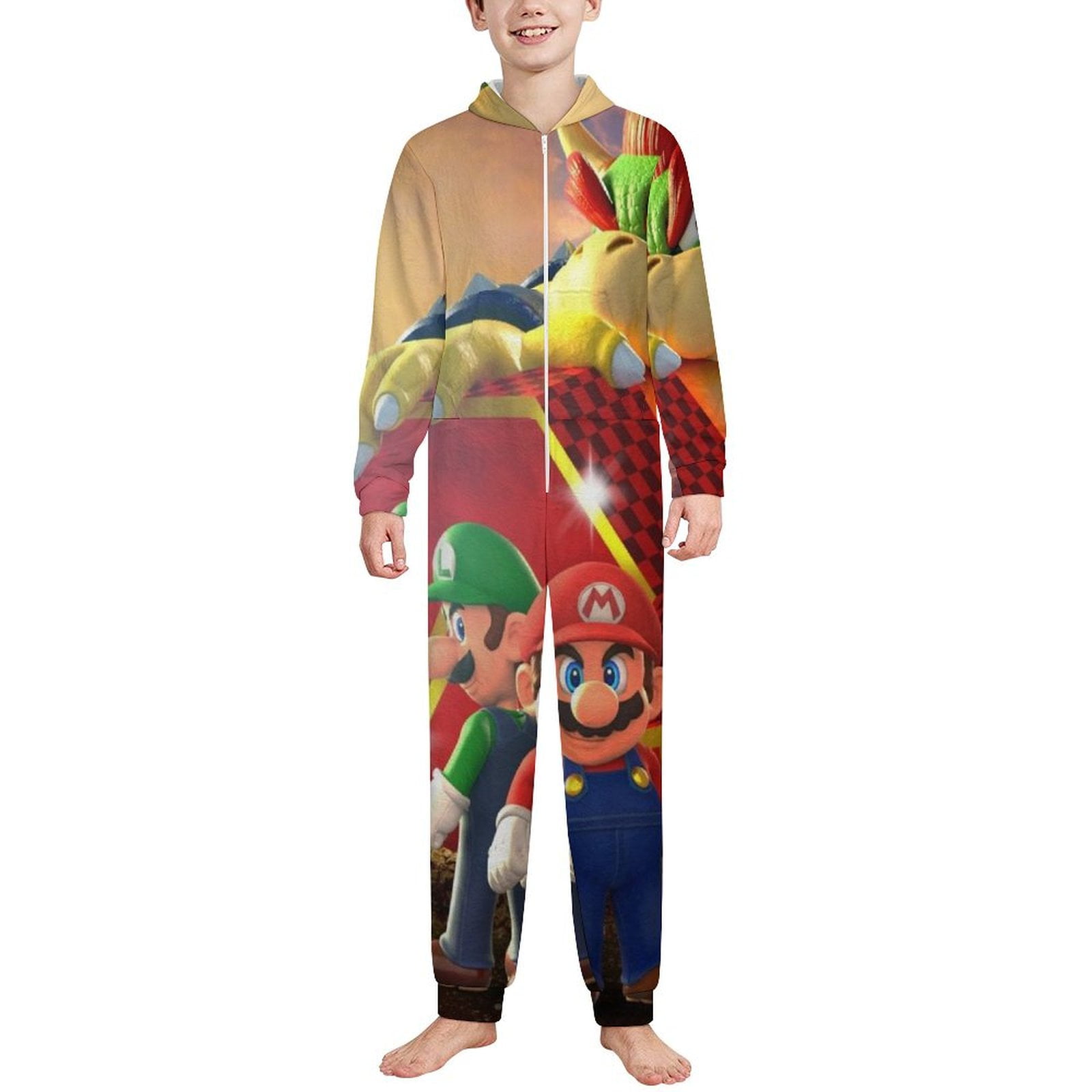 Mario Hooded Union Suit Pajama Soft Comfy PJs Sleepwear - Walmart.com
