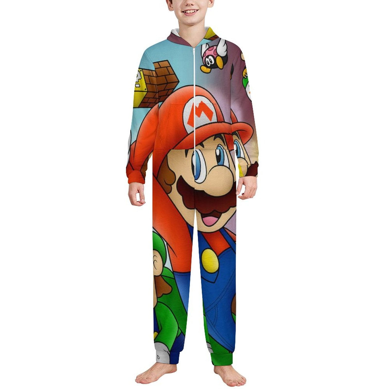 Mario Hooded Union Suit Pajama Soft Comfy PJs Sleepwear - Walmart.com