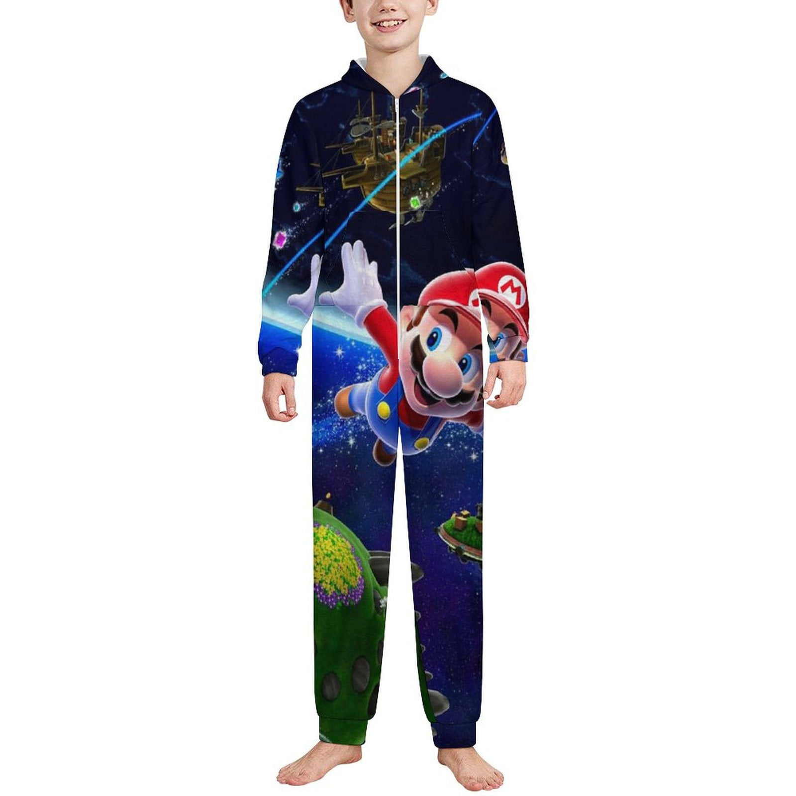 Mario Hooded Union Suit Pajama Soft Comfy PJs Sleepwear - Walmart.com