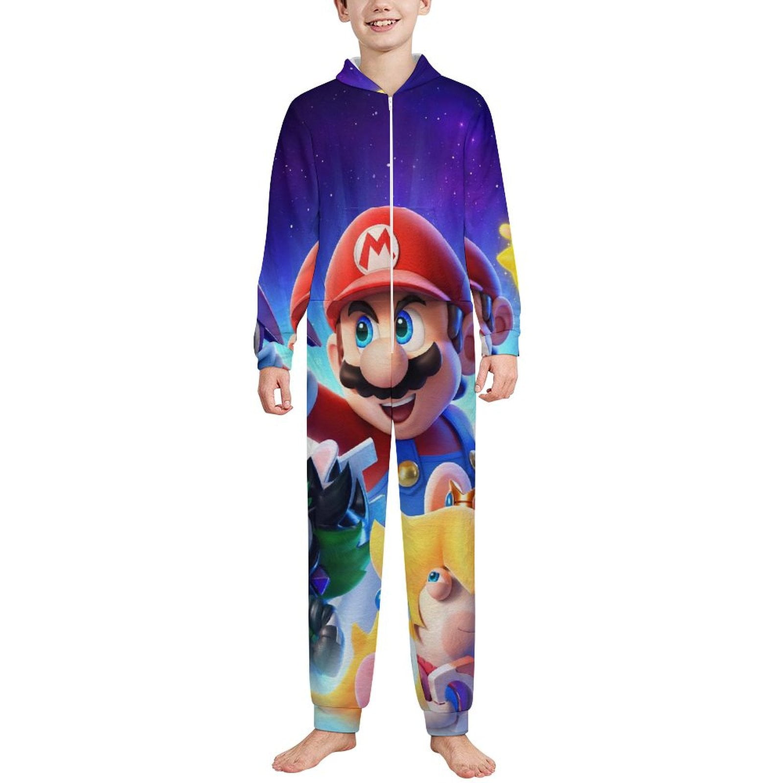 Mario Hooded Union Suit Pajama Soft Comfy PJs Sleepwear - Walmart.com