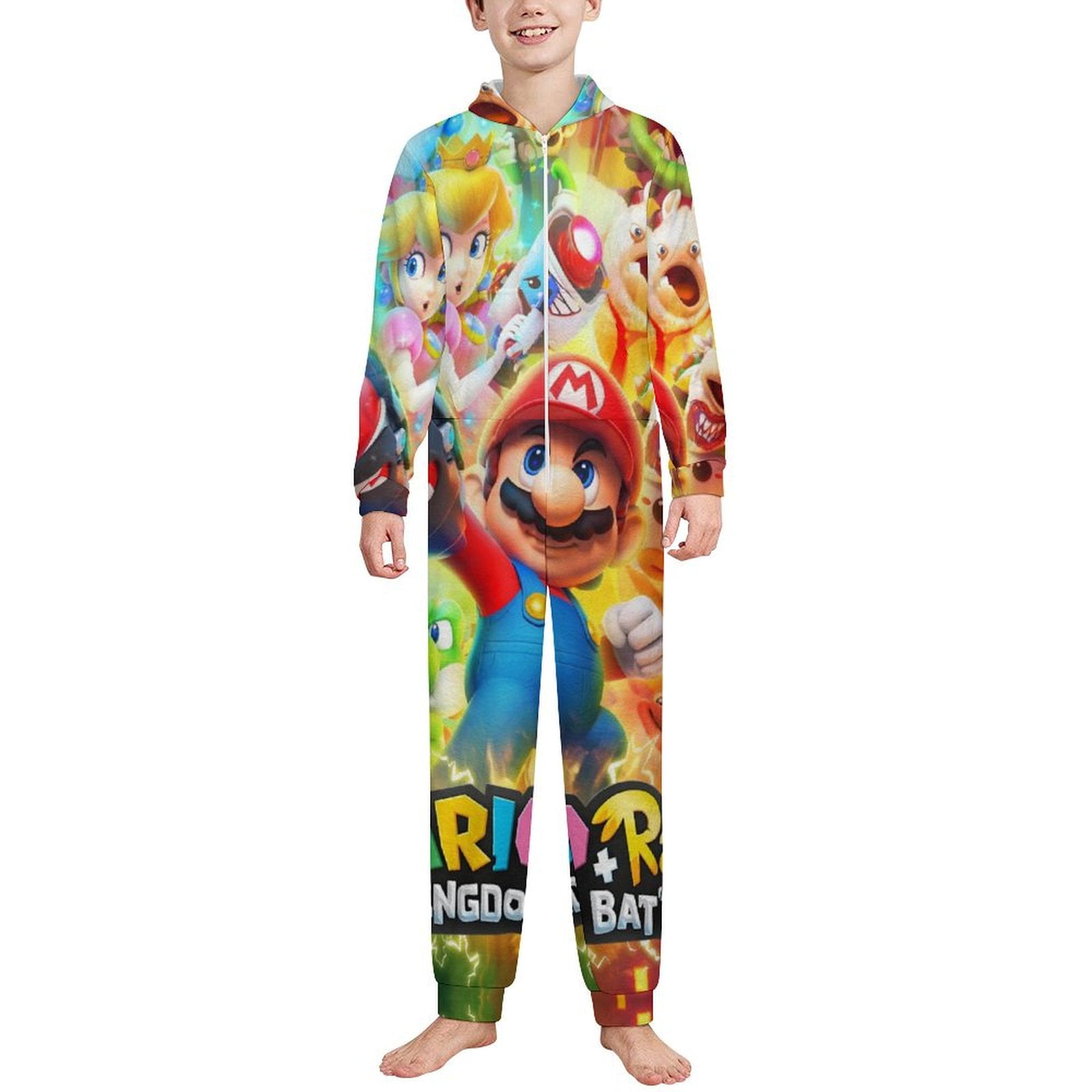 Mario Hooded Union Suit Pajama Soft Comfy PJs Sleepwear - Walmart.com