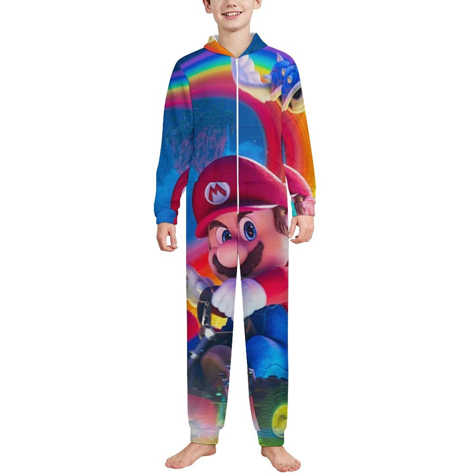 Mario Hooded Union Suit Pajama Soft Comfy PJs Sleepwear - Walmart.com