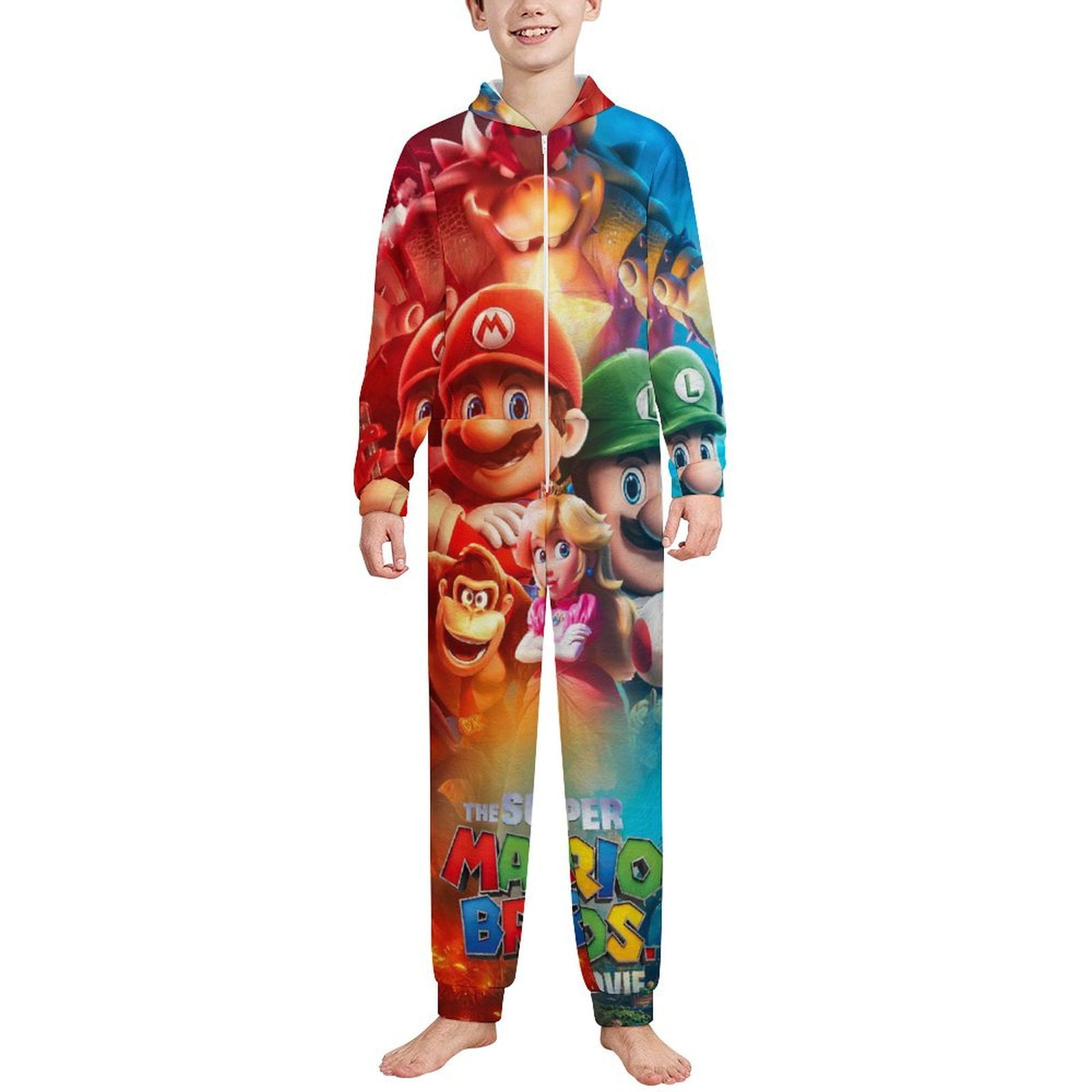 Mario Hooded Union Suit Pajama Soft Comfy PJs Sleepwear - Walmart.com