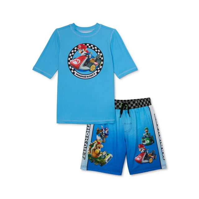Super Mario Boys Mario Kart Rash Guard and Swim Shorts Set, Sizes 4-12 ...