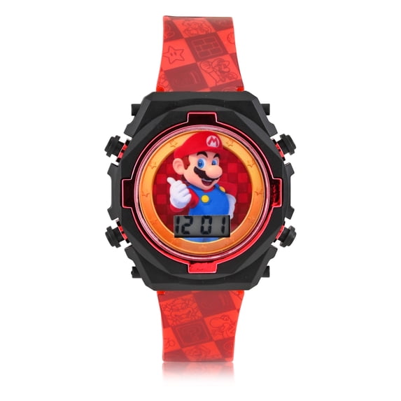 Mario Kids Contrast Colored Case Flashing Lights LCD Watch with Printed ...