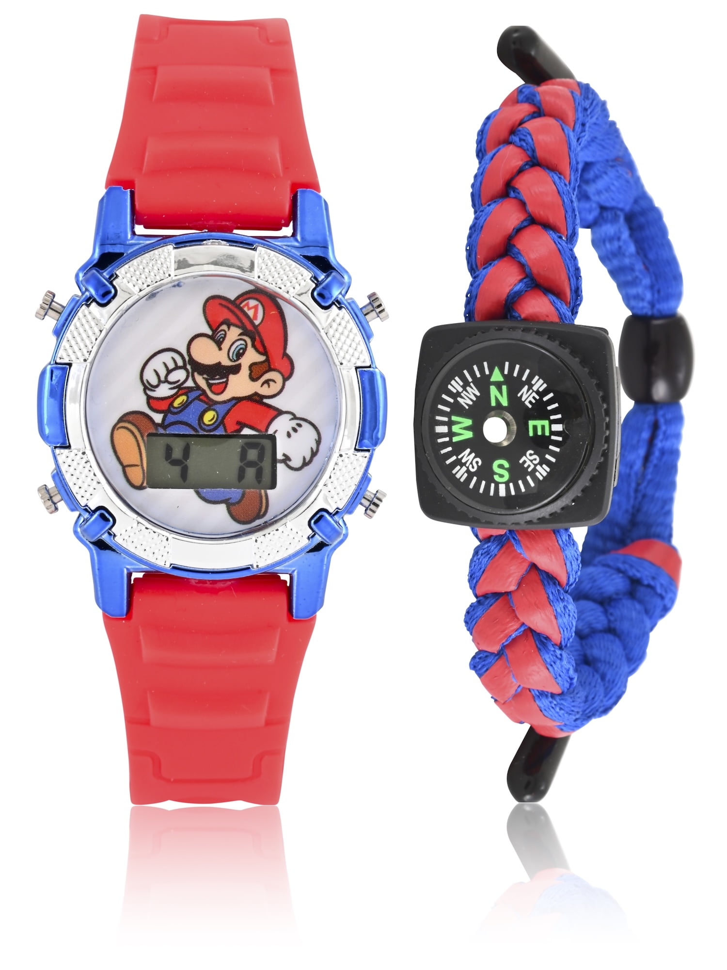 Mario Kids Flashing Lights LCD Watch with Matching Woven Compass Set ...