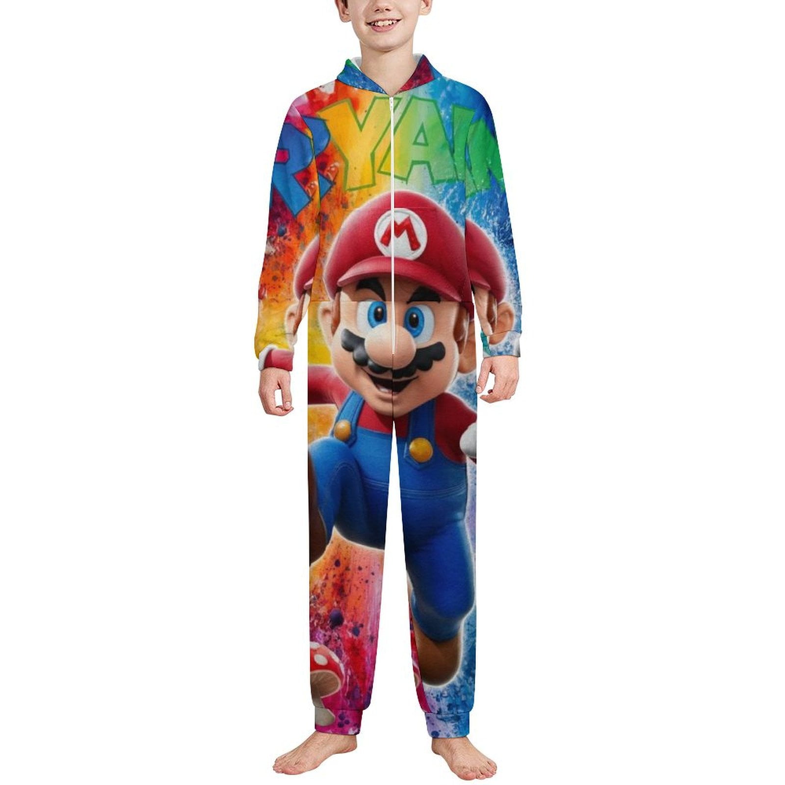 Mario Kids Onesie Pajamas, Boys Girls Long Sleeve Zip Up Hooded Blanket ...