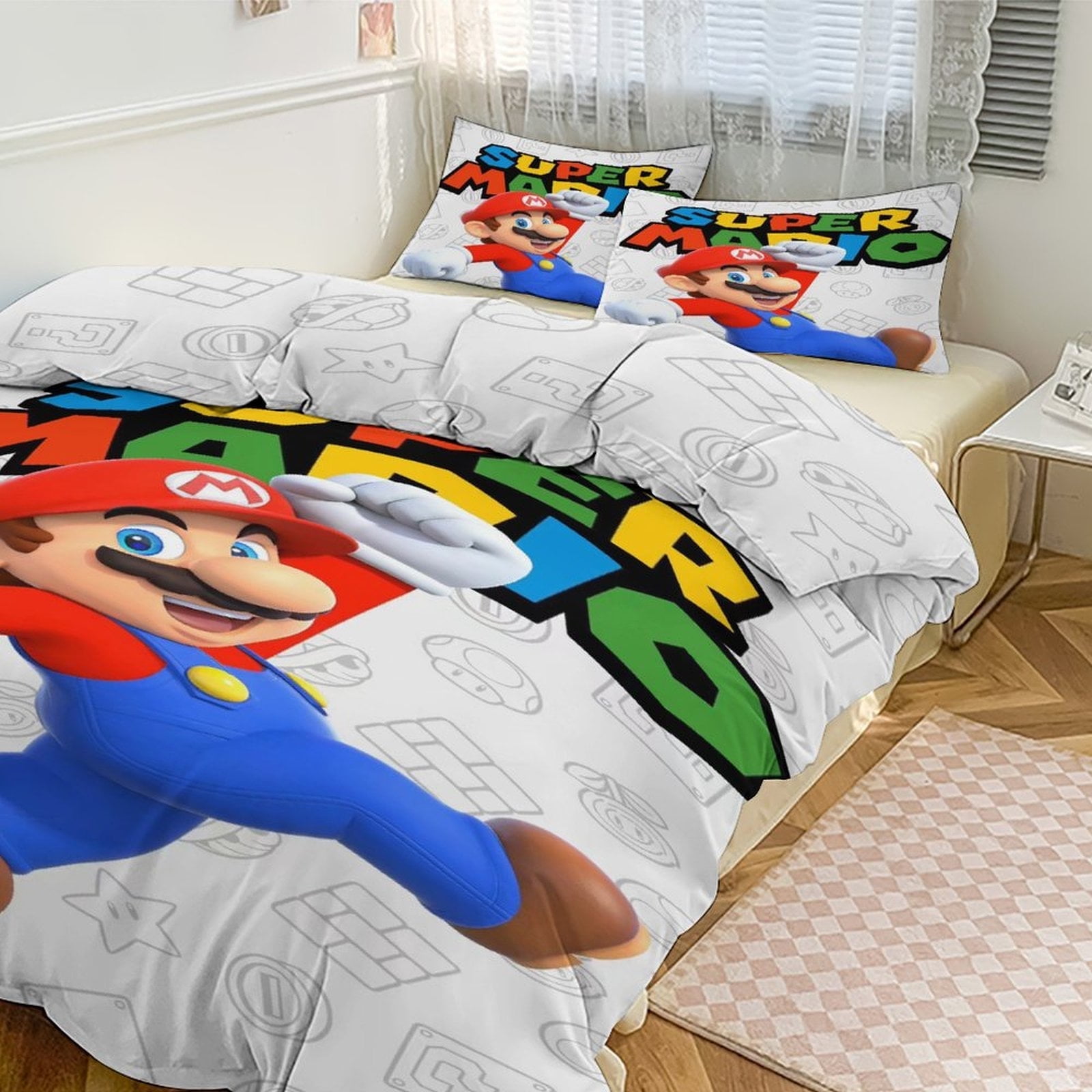 Mario Kids Bedding Set 3 Piece Set Cartoon Double-sided Printing Twin ...