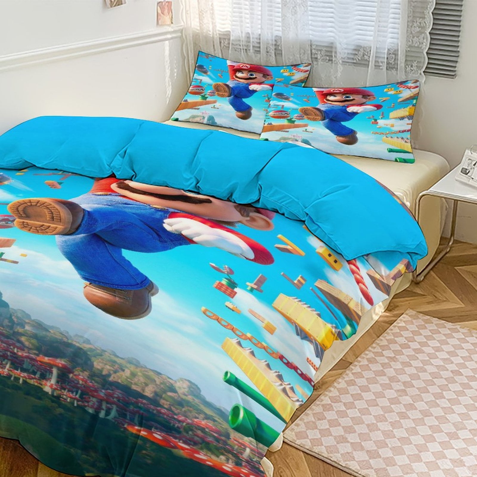 Mario Kids Bedding Set 3 Piece Set Cartoon Double-sided Printing Twin ...