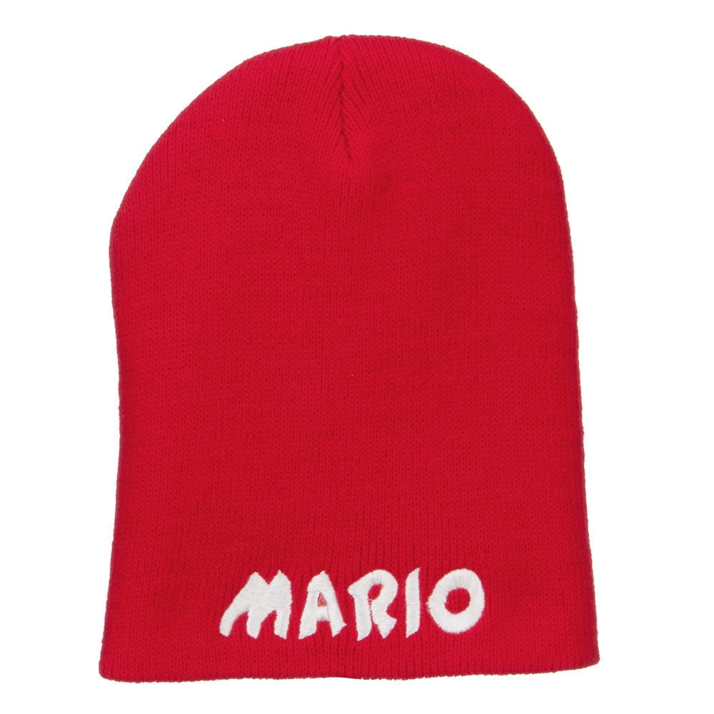 Mario Letter Embroidered Short Beanie - Red OSFM - Walmart.com