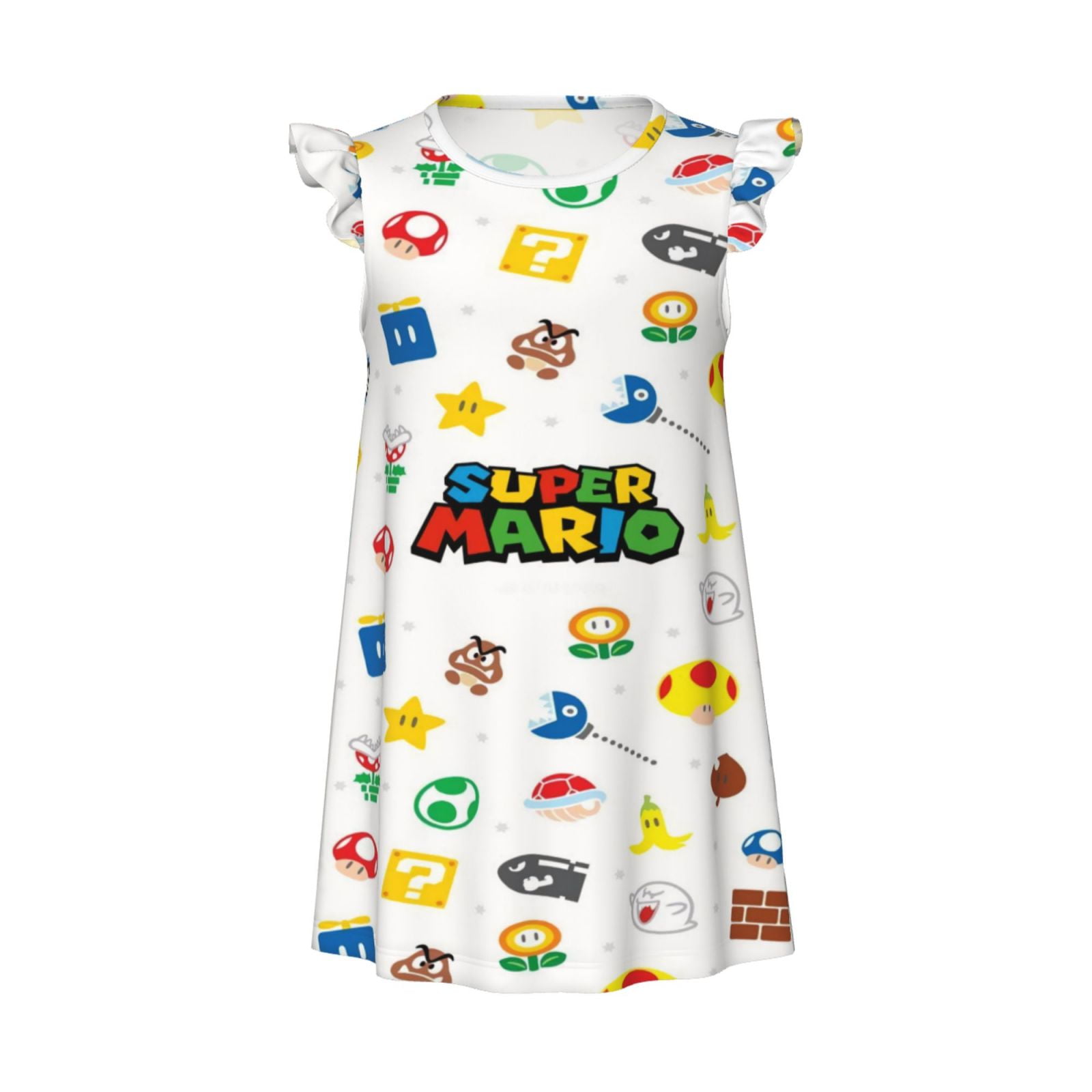 Mario Little Girls Nightgowns Cartoon Printed Flutter Sleeve Pajamas ...