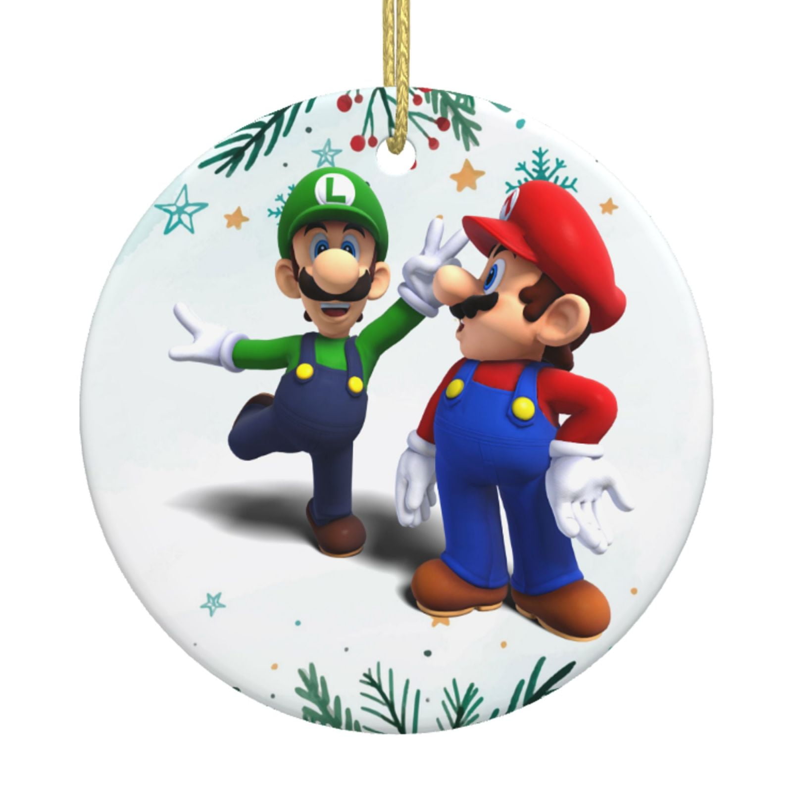 Mario Luigi Bros Christmas Tree Hanging Ornaments Ceramic Round Xmas ...