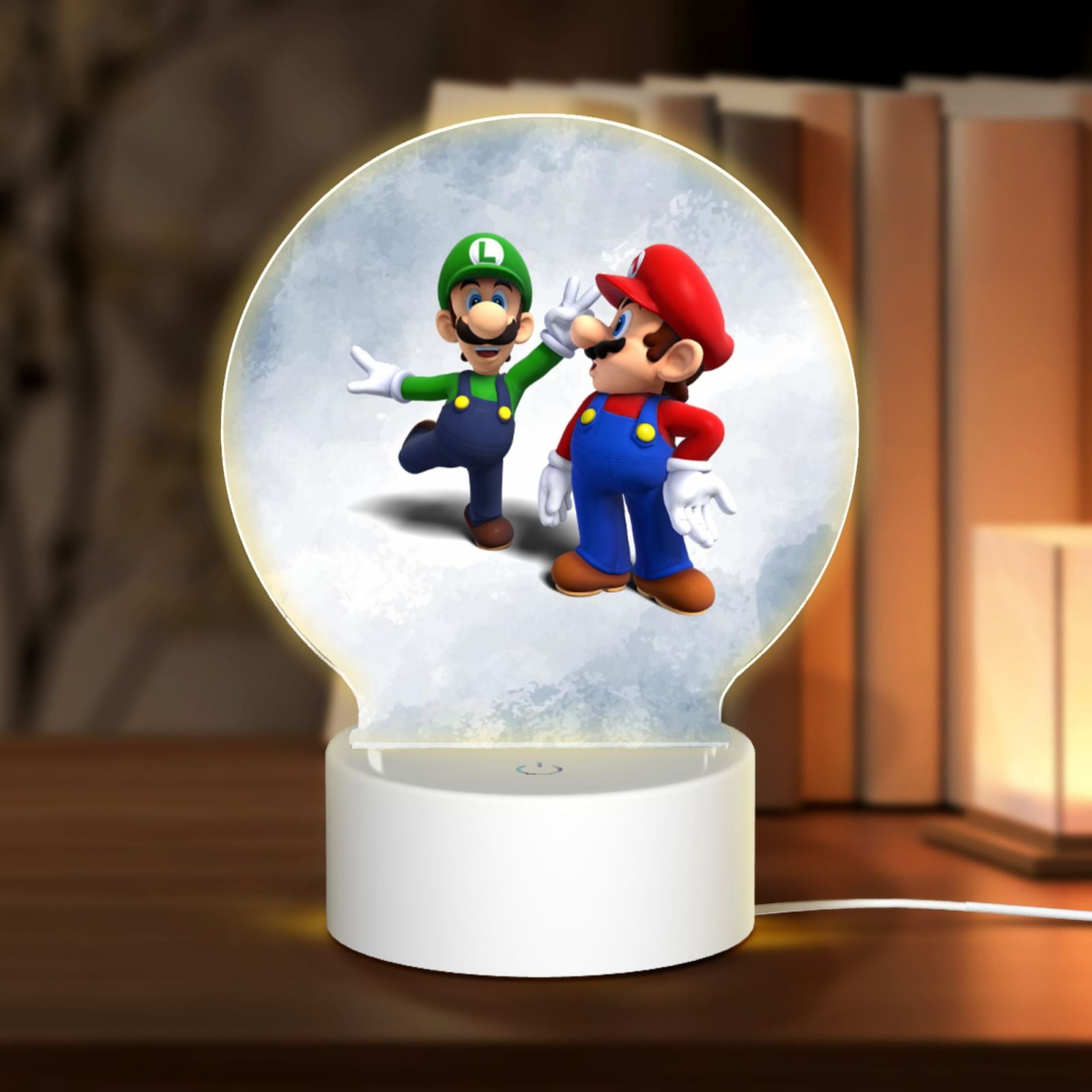 Mario Luigi Bros Round Acrylic Night Light Decoration USB Cable LED ...
