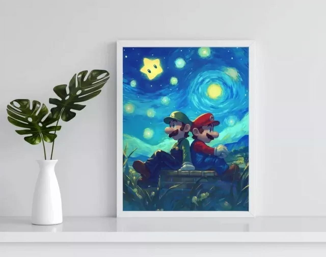 Mario And Luigi Van Gogh Poster, The Starry Night, Super Mario Bros NO ...