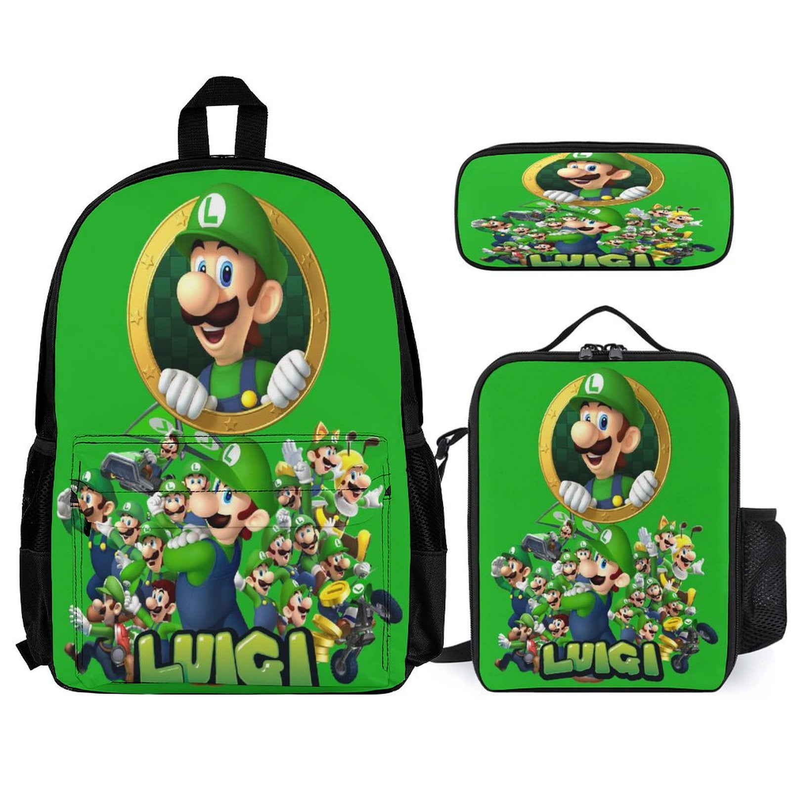 Mario Luigui Mansion Backpack 3 PCS Set Laptop Backpack with Pencil Case Lunch Bag Combination ...