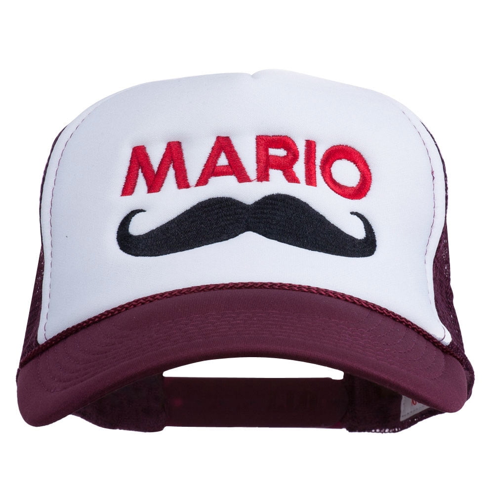 Mario Mustache Embroidered Foam Mesh Cap - Maroon White OSFM - Walmart.com