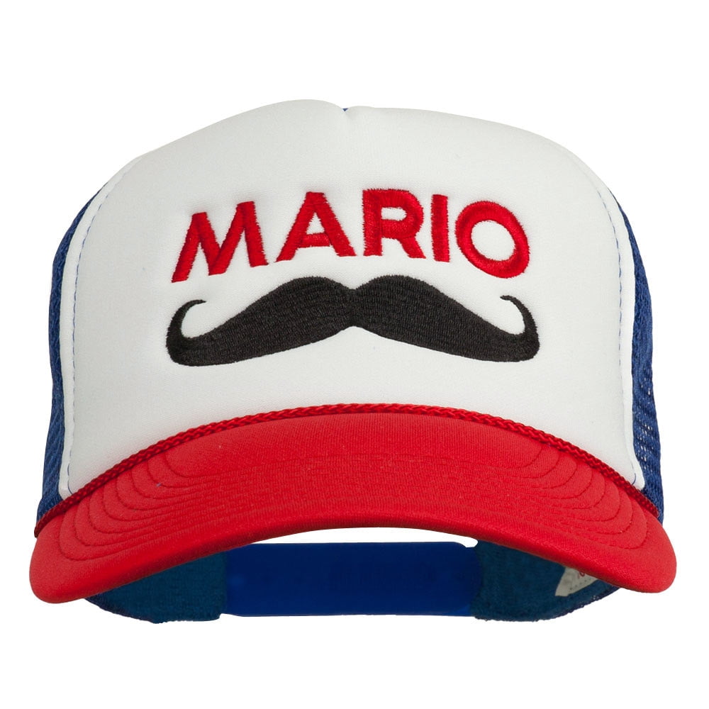 Mario Mustache Embroidered Foam Mesh Cap - Red White Royal OSFM ...