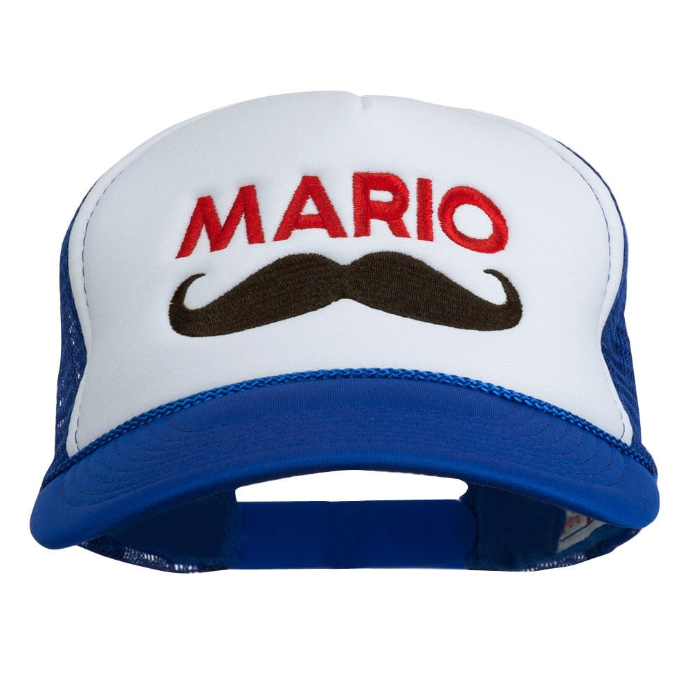 Mario Mustache Embroidered Foam Mesh Cap - Royal White OSFM - Walmart.com