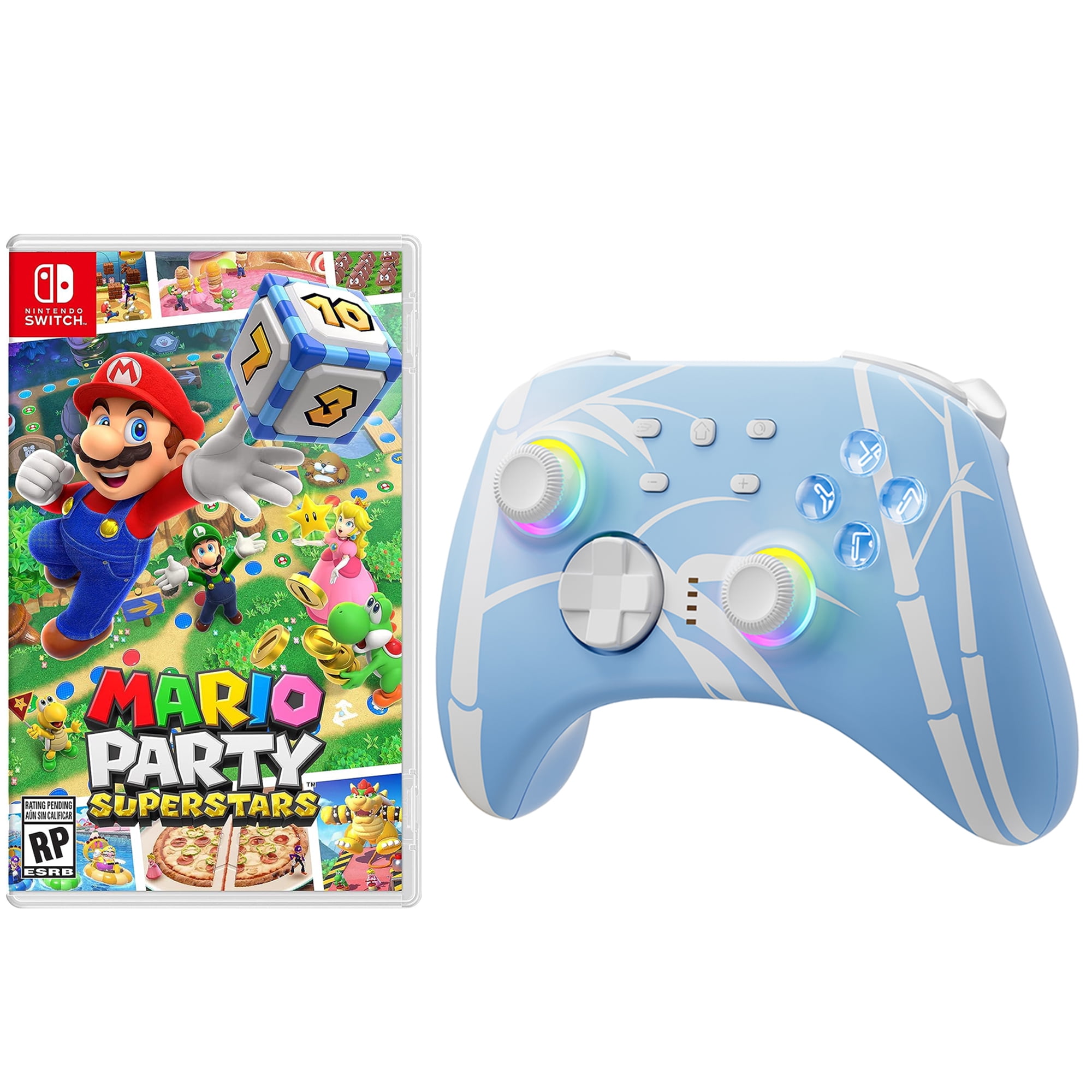 Mario Party Superstars Game Disc and Upgraded Switch Pro Controller for Nintendo Switch PC IOS Android Steam with Hall Effect Joysticks Triggers Blue Walmart