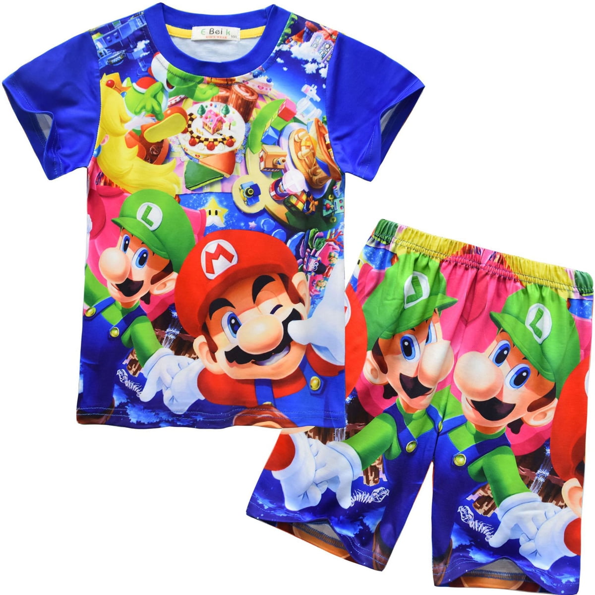 Mario And Princess Peach 2-Piece Cartoon Graphics Pyjamas Boys And ...