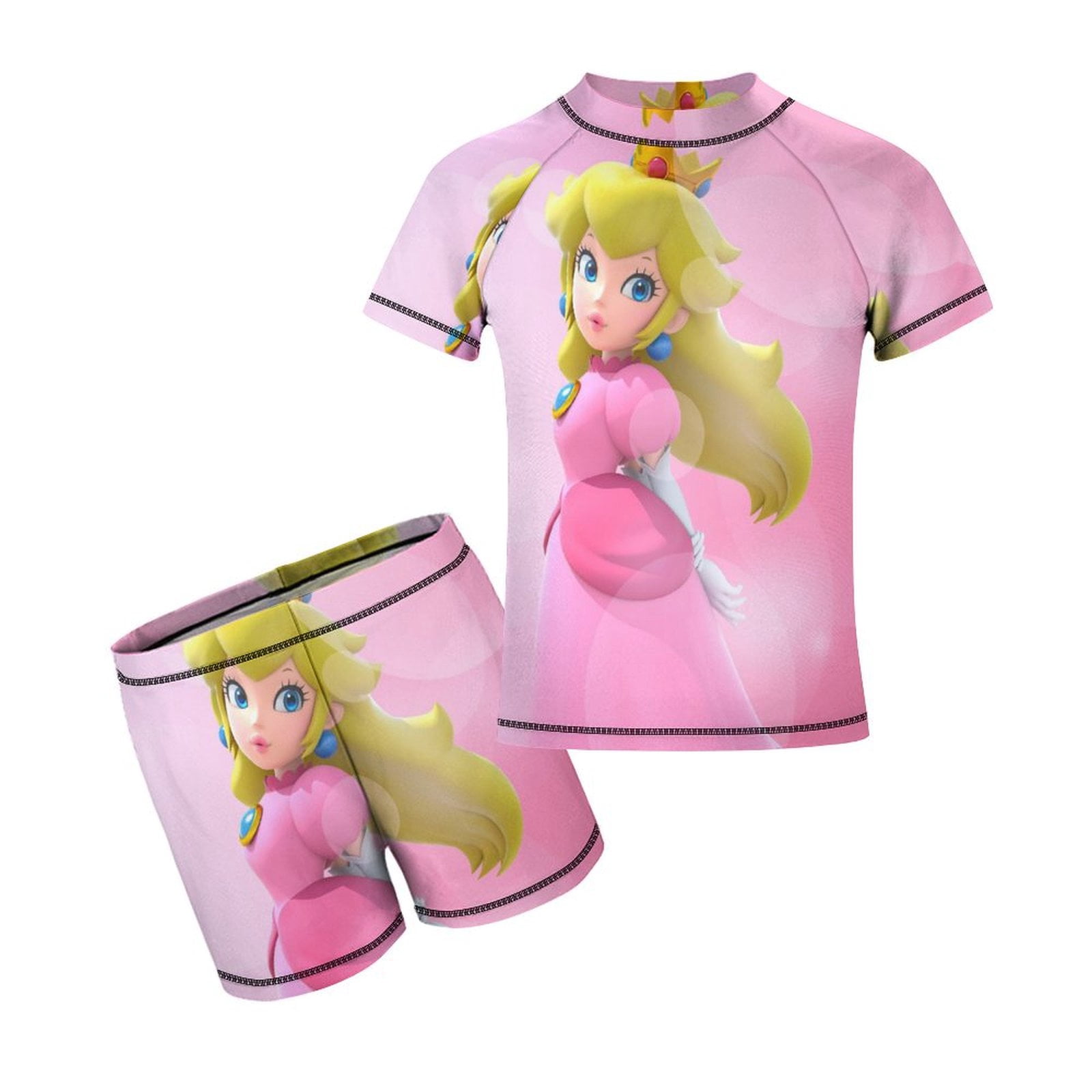 Mario Princess Peach Boys Two Piece Swimsuit Kids Swimwear Set Short ...
