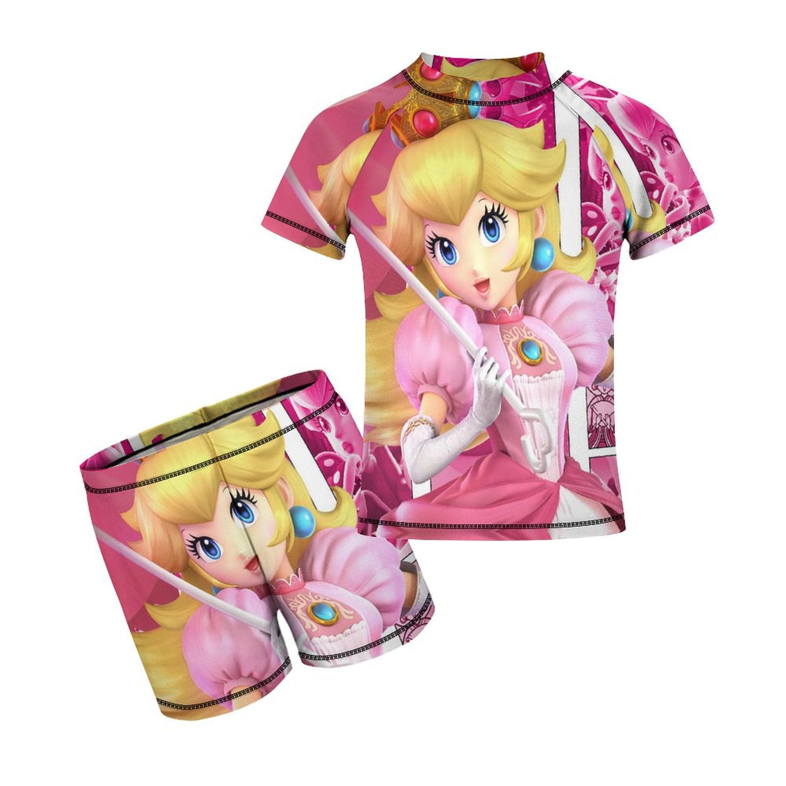 Mario Princess Peach Boys Two Piece Swimsuit Kids Swimwear Set Short ...