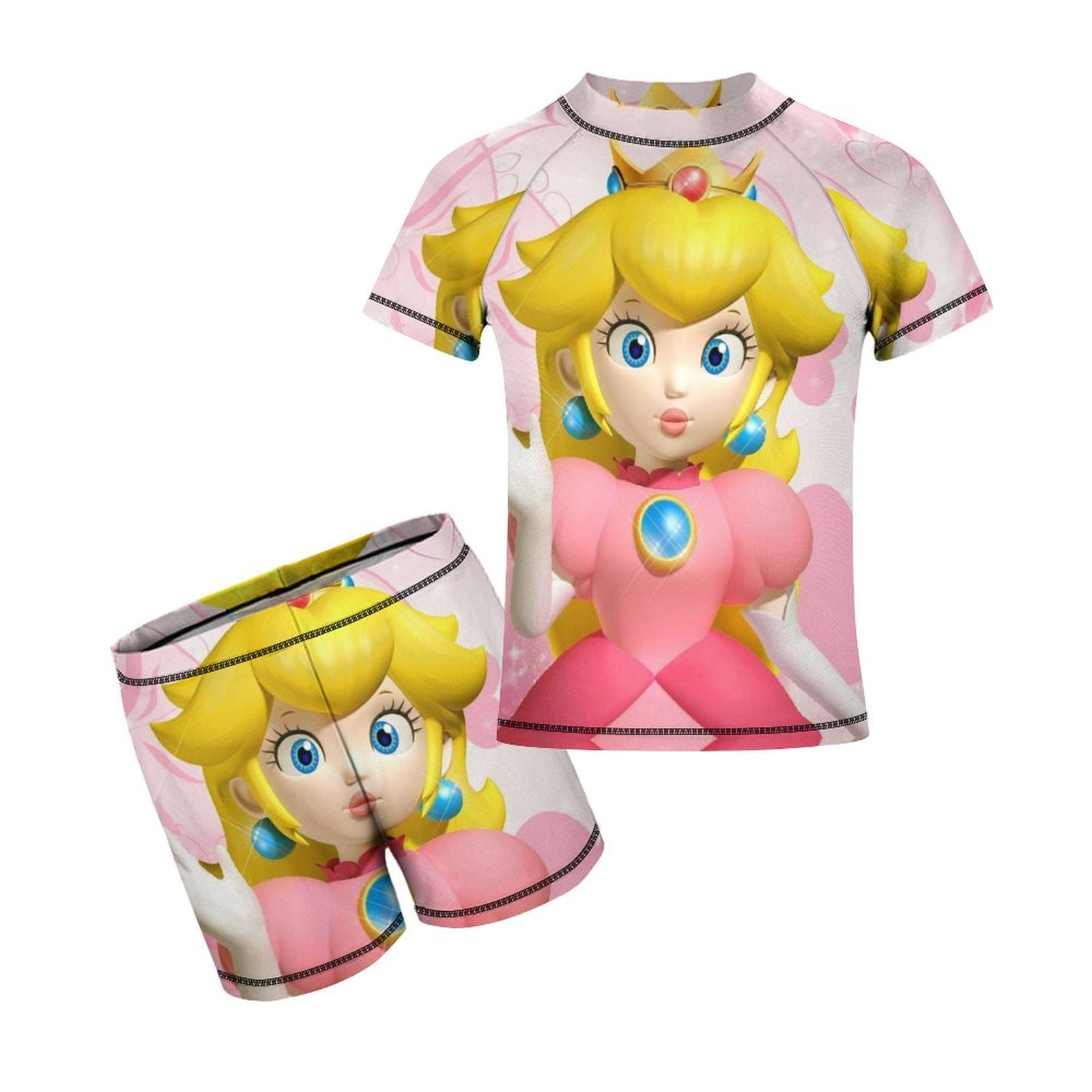 Mario Princess Peach Boys Two Piece Swimsuit Kids Swimwear Set Short ...