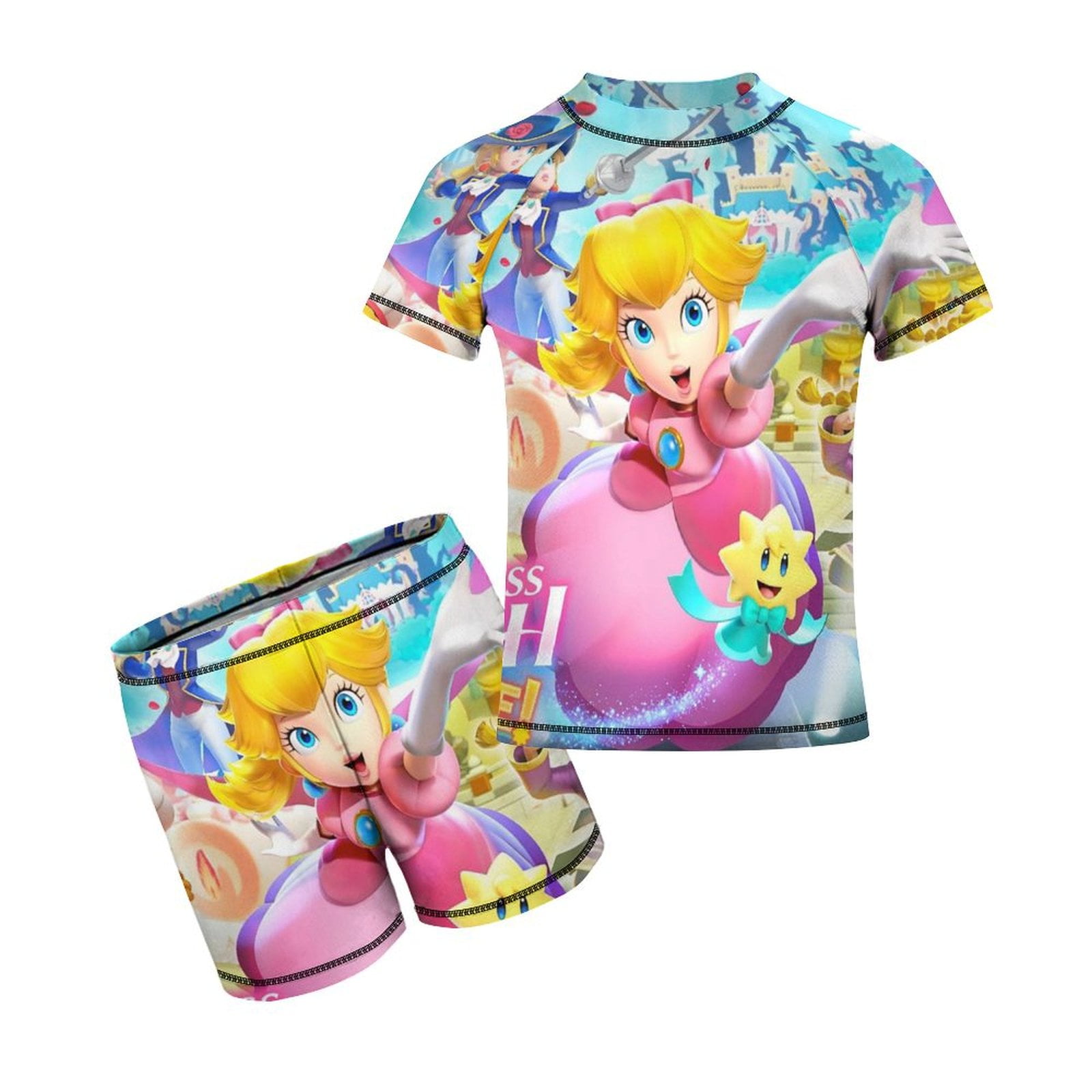 Mario Princess Peach Boys Two Piece Swimsuit Kids Swimwear Set Short ...